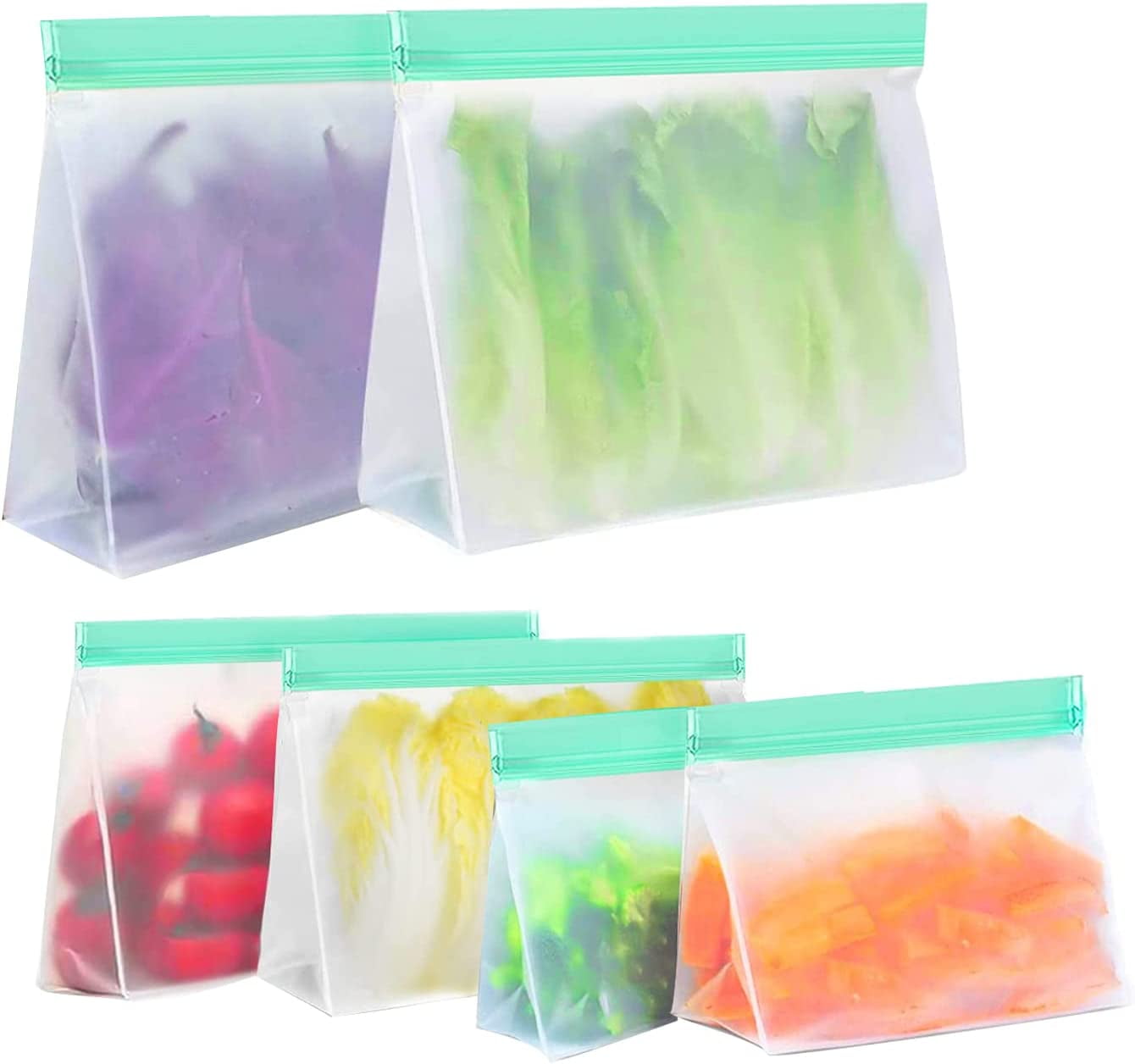Reusable Freezer Ziplock Bags, 6 Pack Kitchen Food Storage Bags, Eco ...