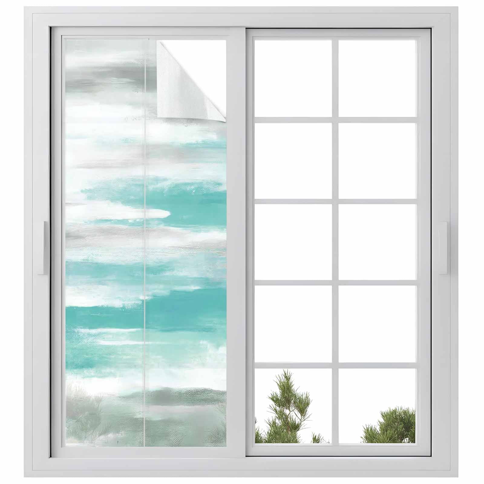 Reusable Frosted Window Coverings, Teal Grey Ombre Window Privacy Film ...
