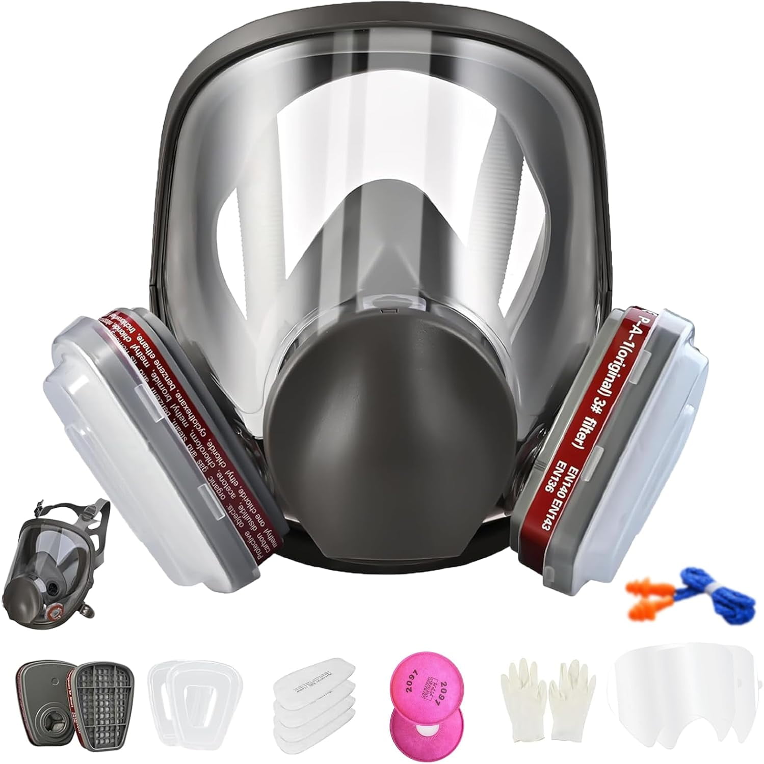 Reusable Full Face Respirator Mask,6800 Gas Mask with Filters 6001&2091 ...
