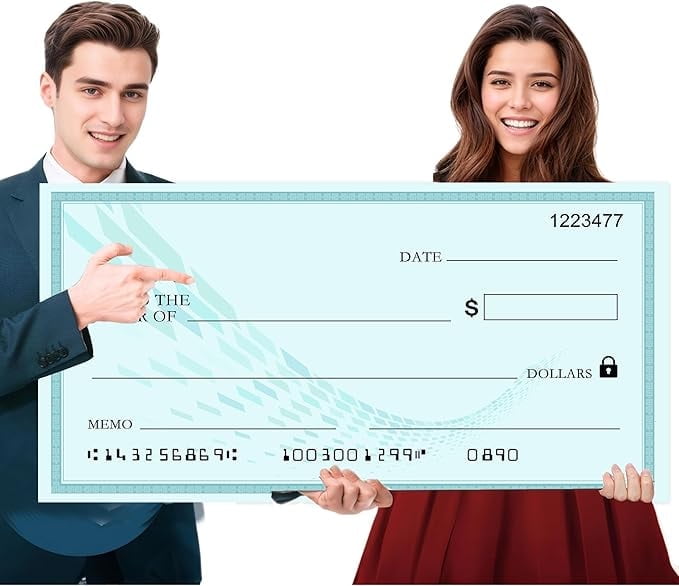 Reusable Giant Check for Presentation - 30 x 16 in Large Oversized Big ...