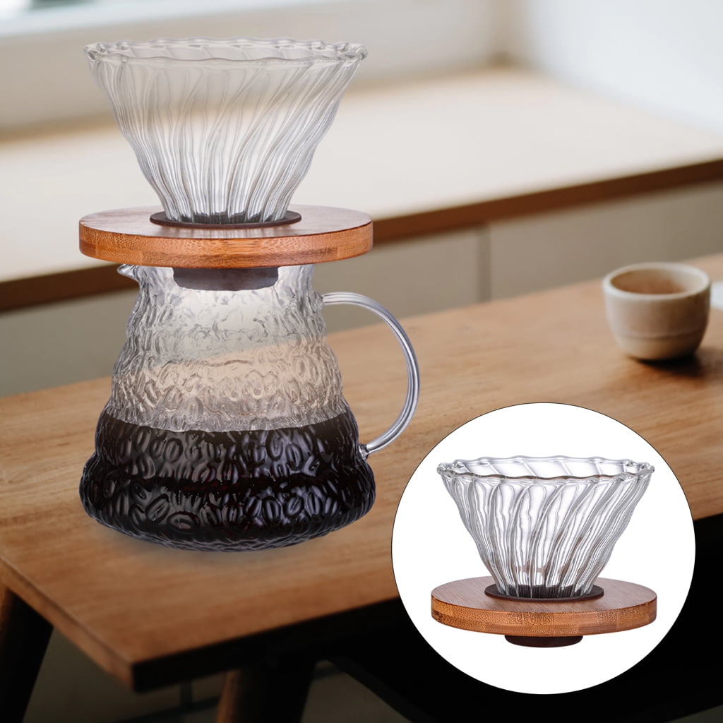 Reusable Glass Coffee Filter Cup Homemade Over Coffee Maker with Wood ...