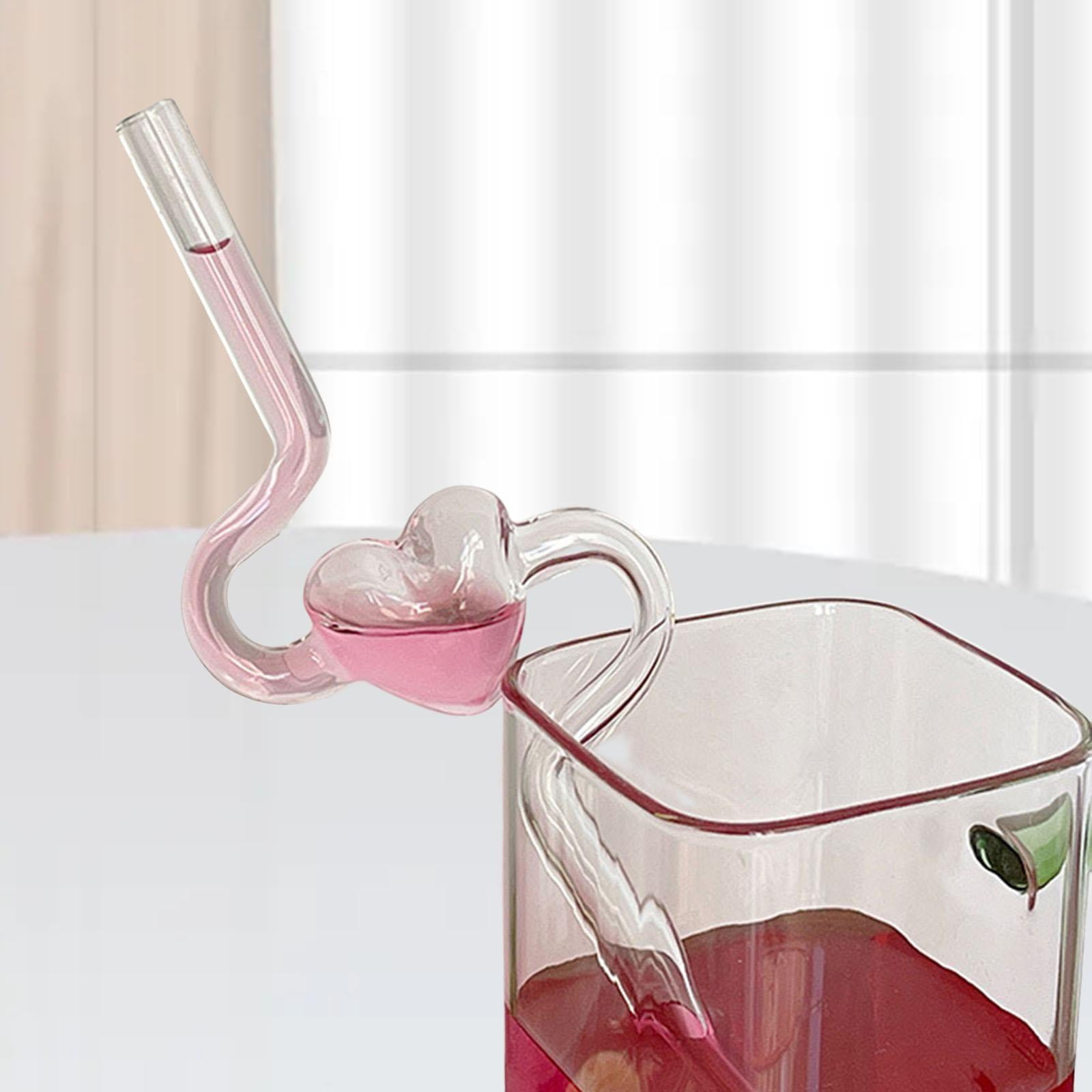Reusable Glass Drinking Straw Clear Straws with Heart Shaped Decor ...