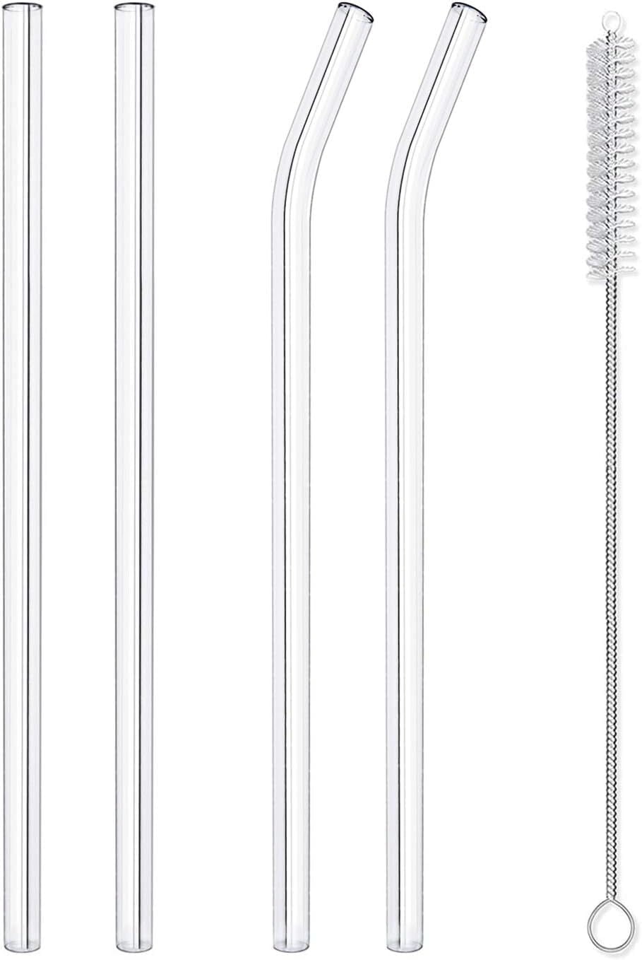 Reusable Glass Straws, 4PCS Clear Glass Straws for Bubble Tea ...