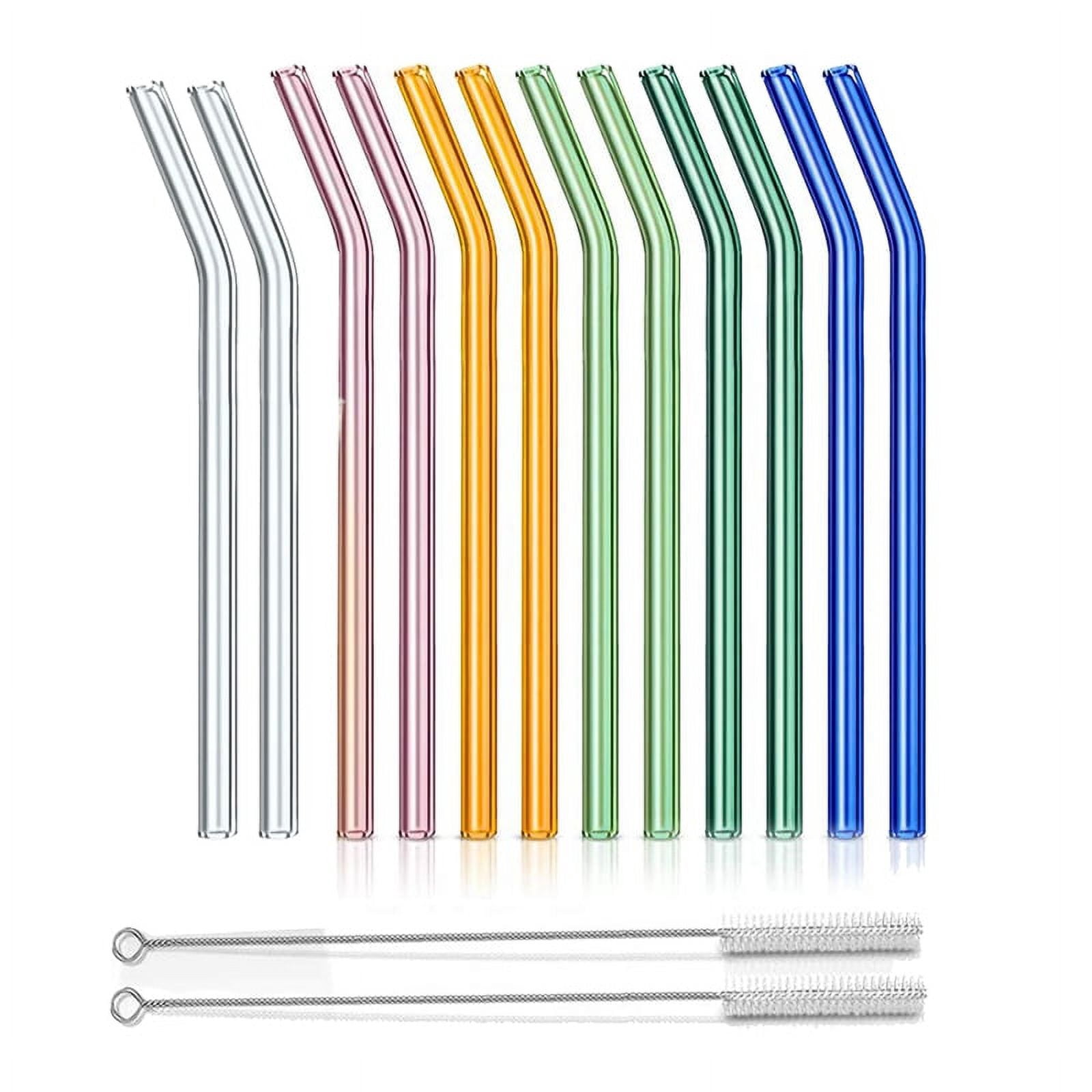 Reusable Glass Straws, Bent Drinking Straws with 2 Cleaning Brushes ...