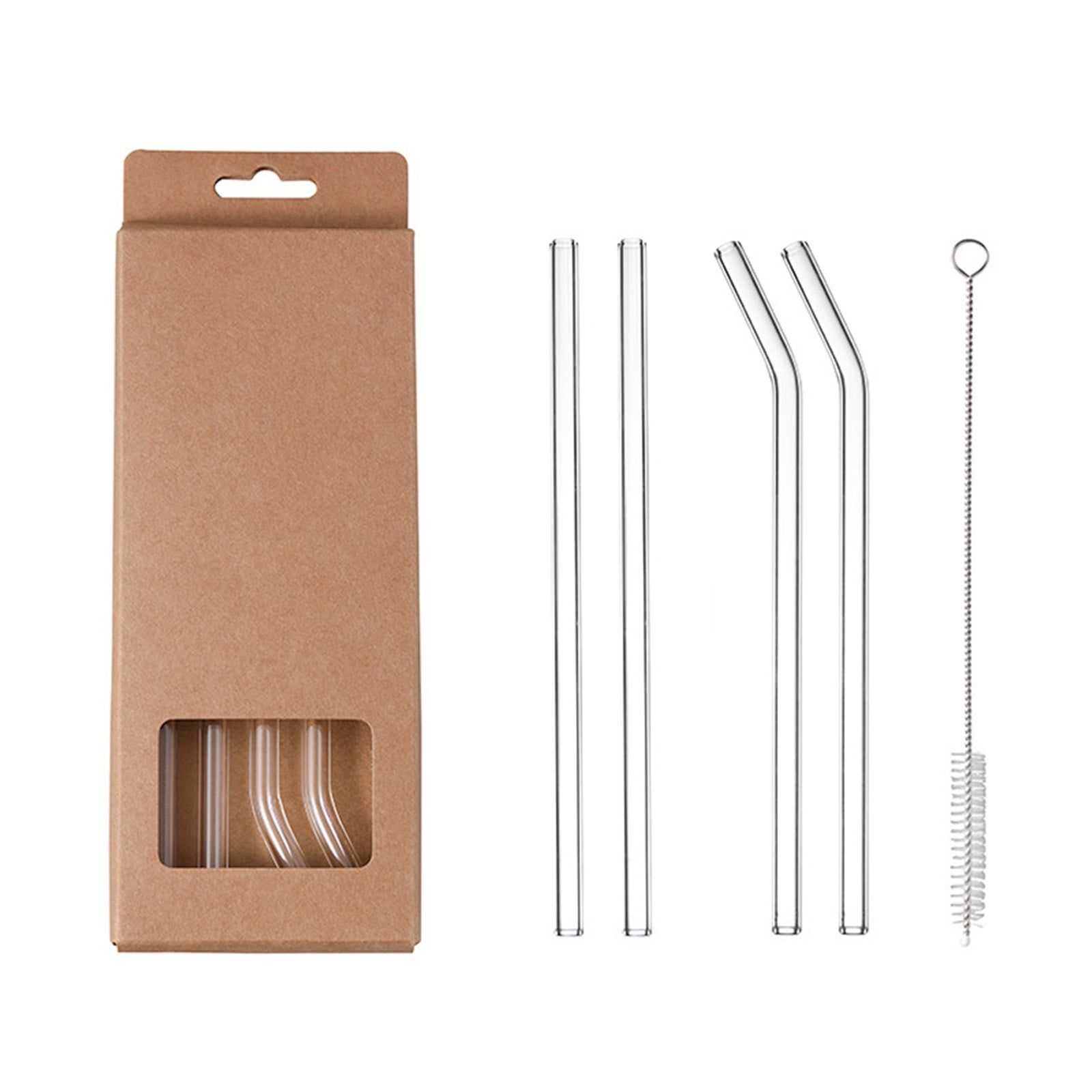 Reusable Glass Straws Set 4 Piece Drinking Straws With Cleaning Brush