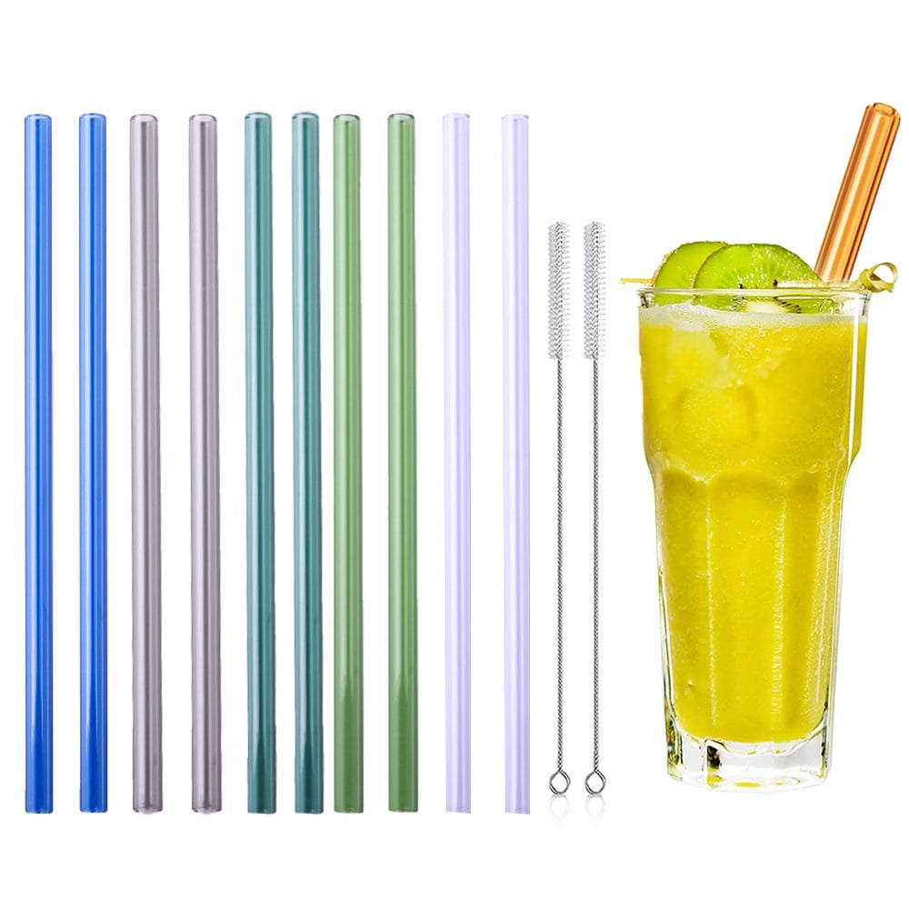 Reusable Glass Straws, Straight Glass Drinking Straws, 10 Pack with 2 ...
