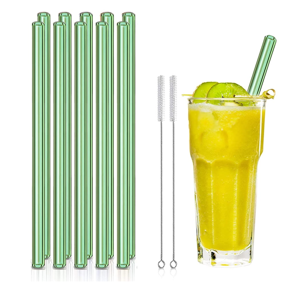 Reusable Glass Straws, Straight Glass Drinking Straws, 10 Pack with 2 ...