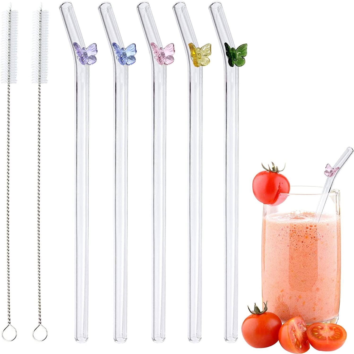 Reusable Glass Straws,Yayun Glass Straws Shatter Resistant Curved Straws Design with Colorful ...