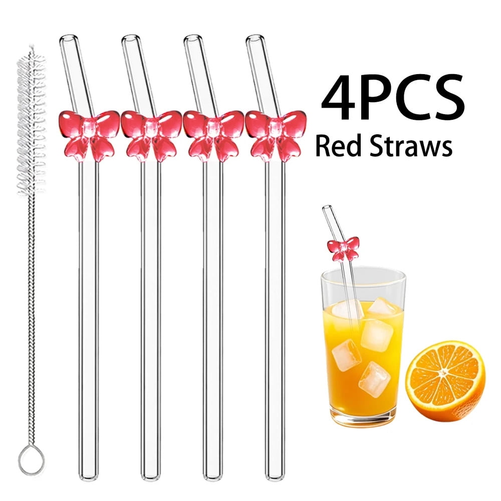 Reusable Glossy Colored Bow Glass Straw Sturdy And Durable High ...