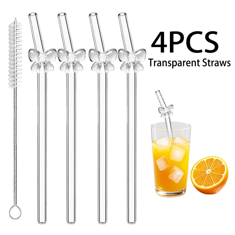 Reusable Glossy Colored Bow Glass Straw Sturdy And Durable High ...