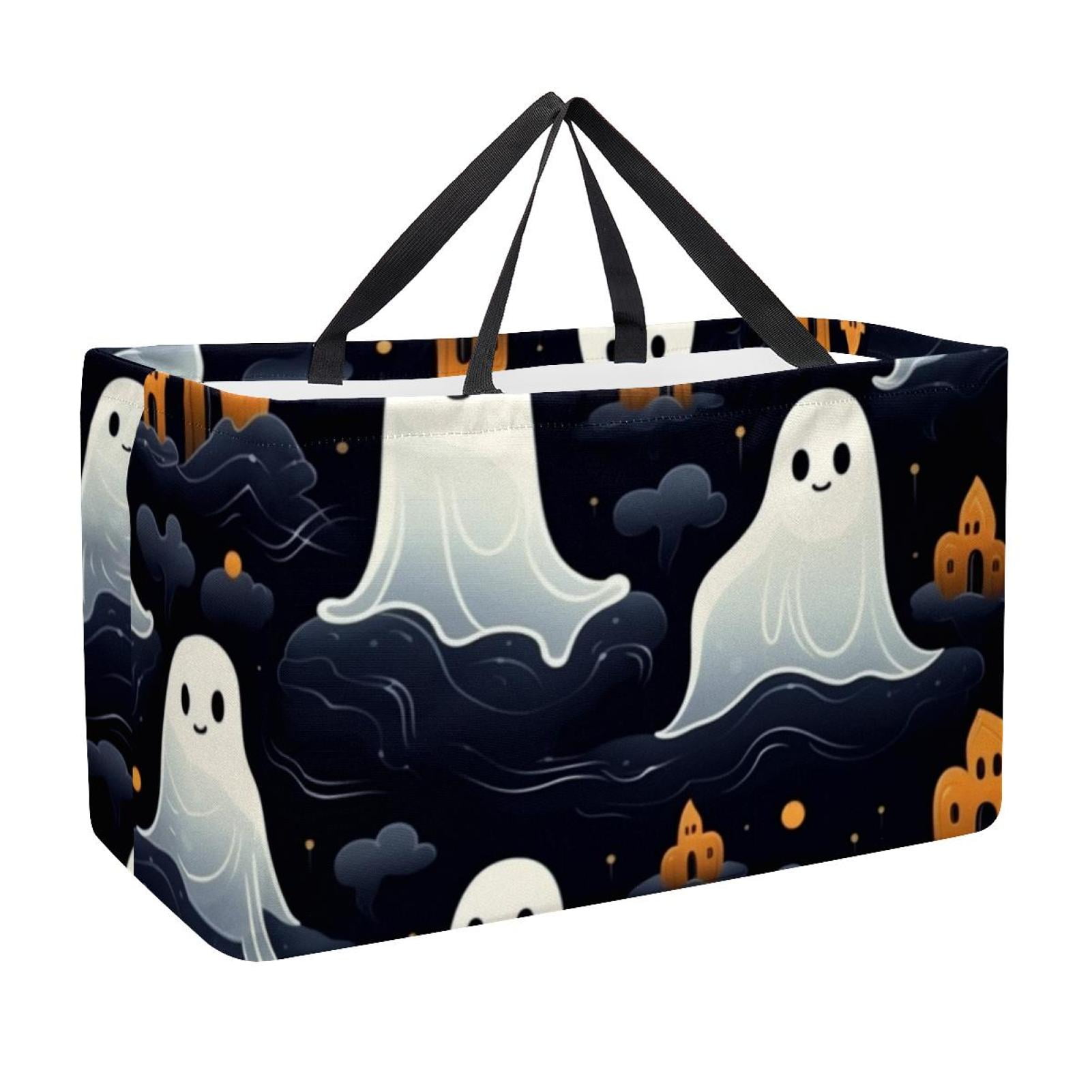 Reusable Grocery Bags Boxes Storage Basket, Halloween Ghost Pattern ...