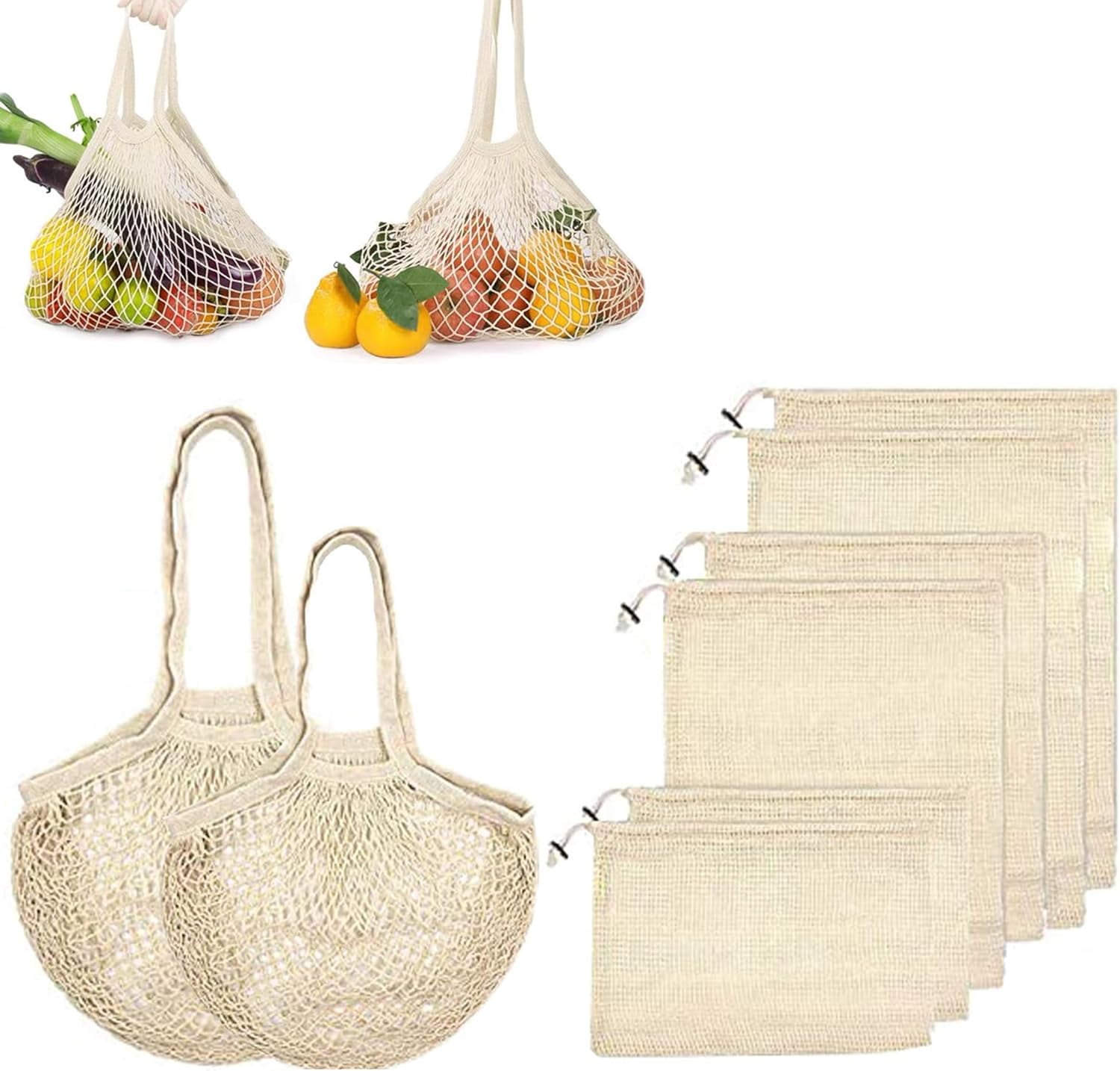 Reusable Grocery Bags - Set of 8 Biodegradable Mesh Produce Bags ...