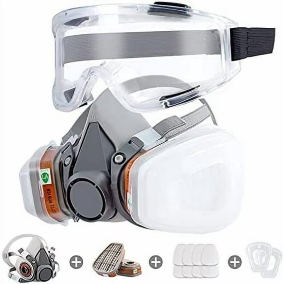 Reusable Half Face Gas Mask with Safety Glasses, Filters - For Painting ...