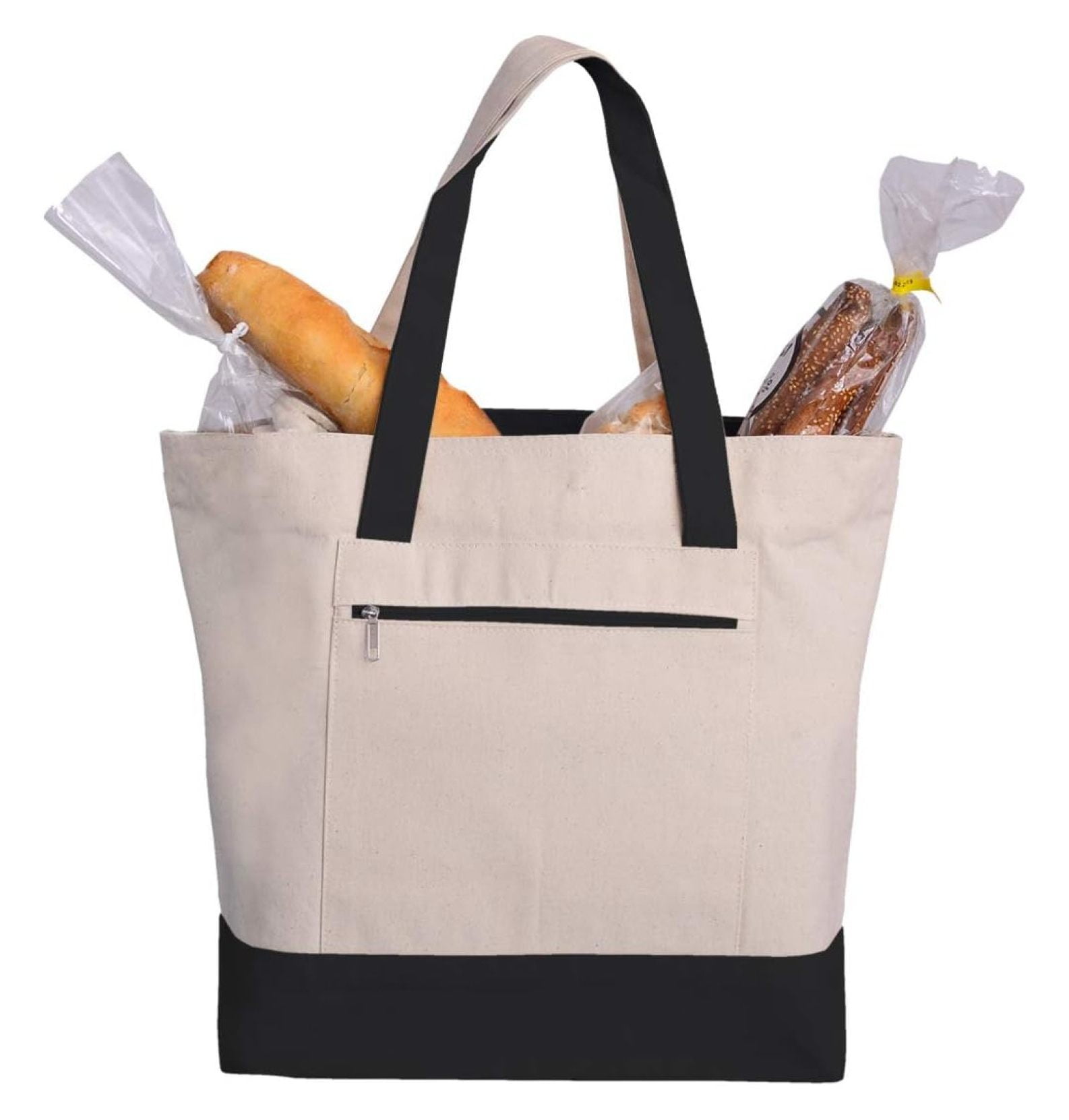 Reusable Heavy Canvas Zippered Tote Bags Two Tone Carry -All w/Zipper ...