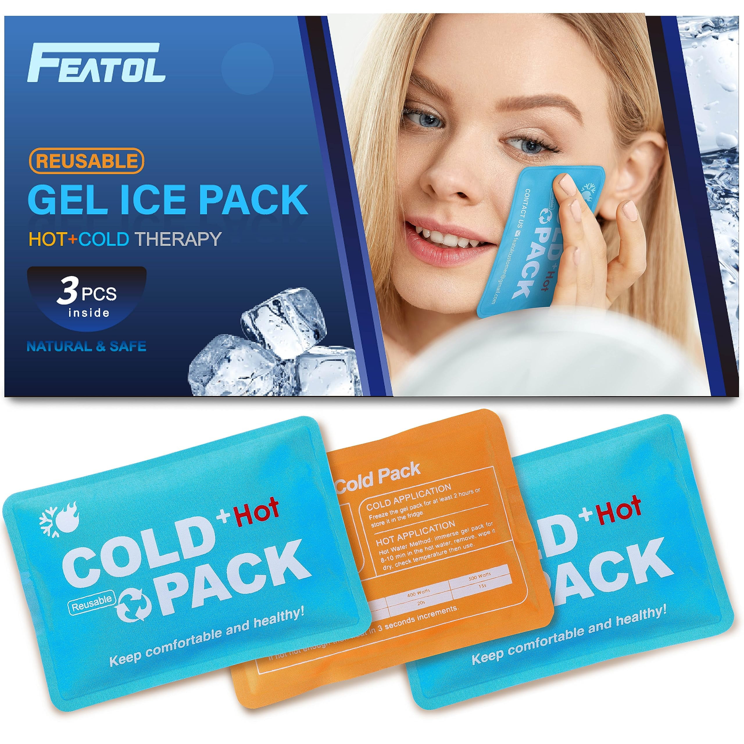 Reusable Hot and Cold Small Gel Ice Packs for Injuries (3pcs|5" x3.5 ...