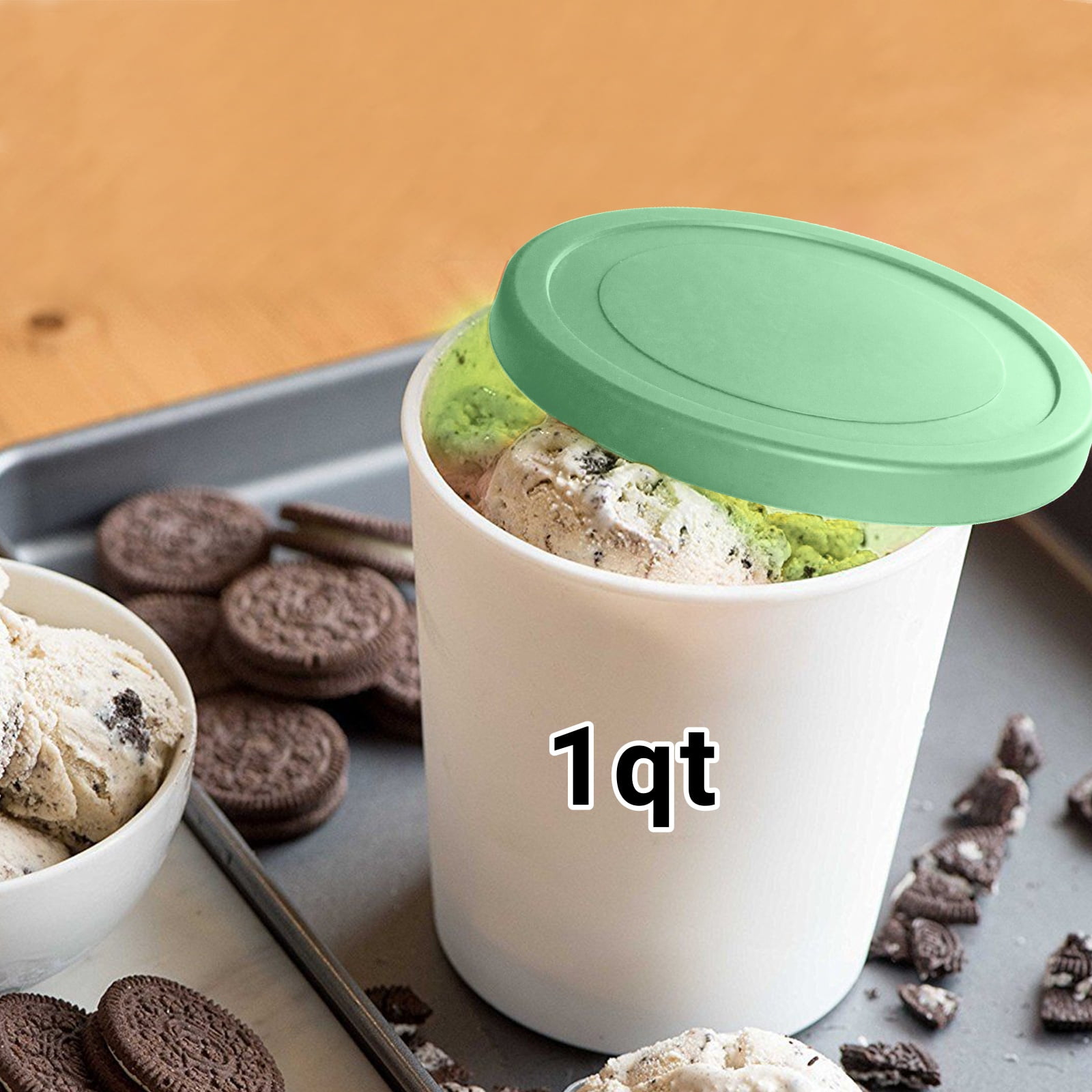 Reusable Ice Cream Storage Container, 1 Quart Freezer-Safe Tub with Lid ...