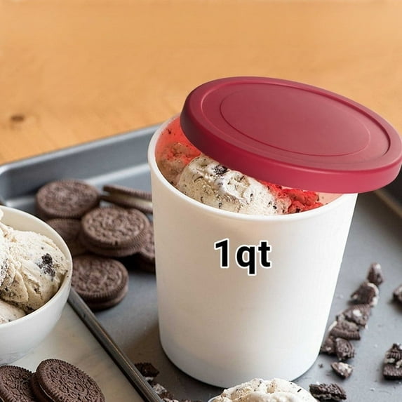 Reusable Ice Cream Storage Container, 1 Quart Freezer-Safe Tub with Lid ...
