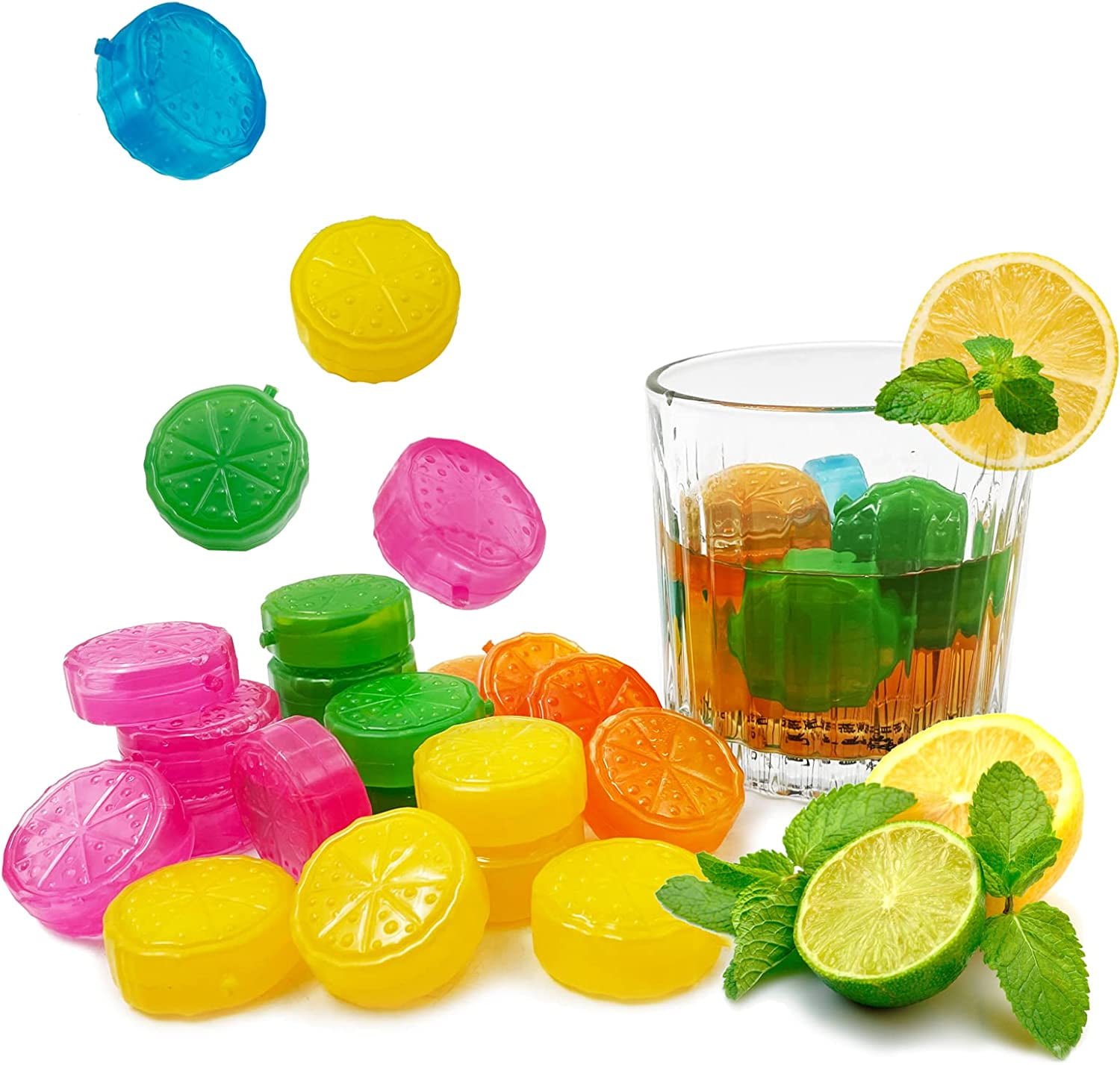 LYFJXX Reusable Ice Cubes, 40Pcs Lemon Slice Shape, Quick-Freeze ...