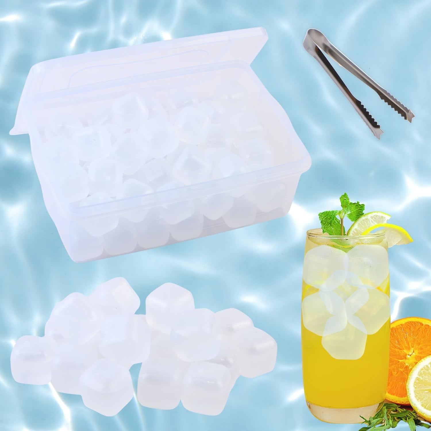 Reusable Ice Cube with Lid & Bin, 60 Pack Plastic Ice Cubes for Drinks ...