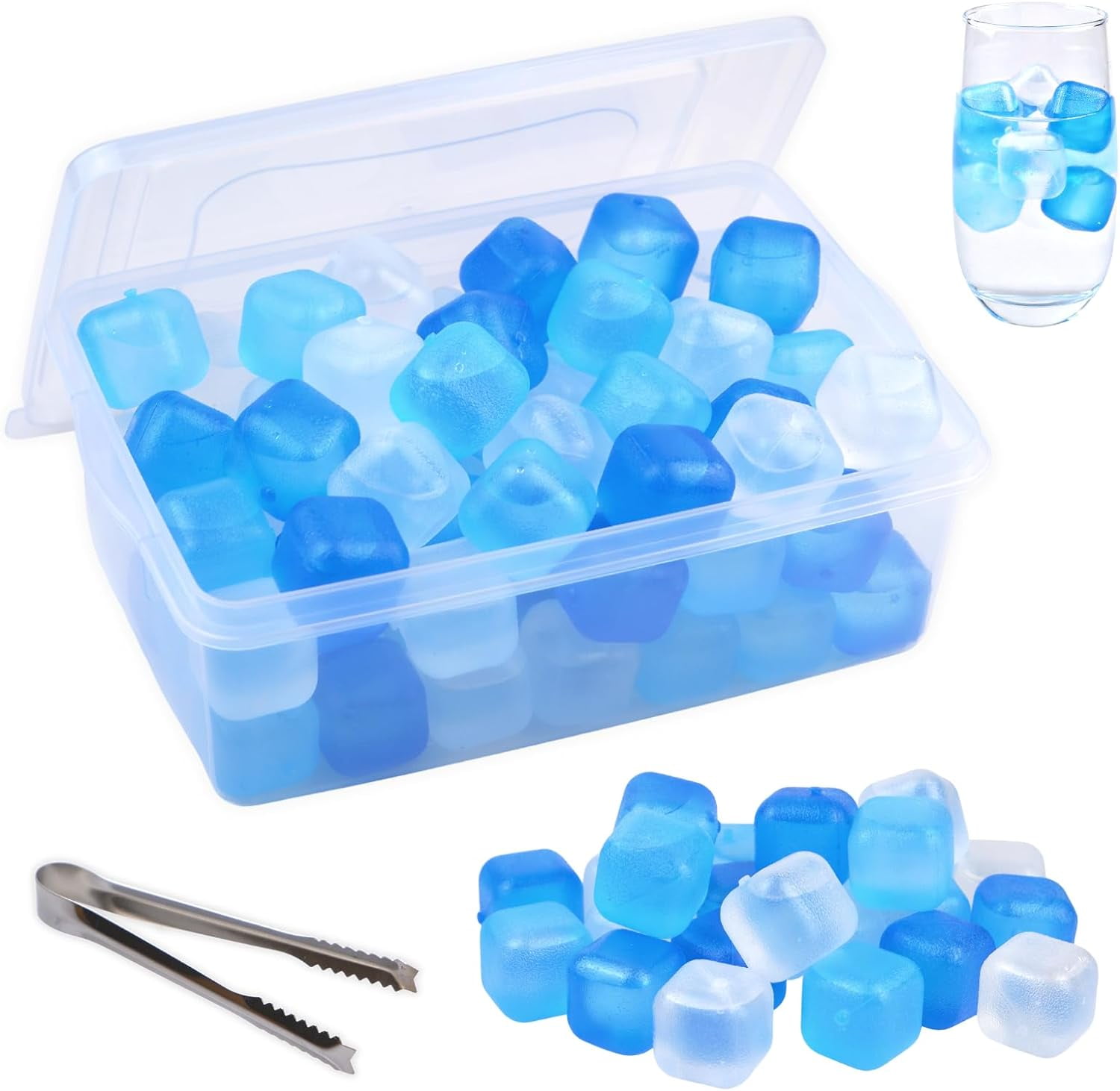 Reusable Ice Cube with Lid & Bin, 60 Pack Plastic Ice Cubes for Drinks ...