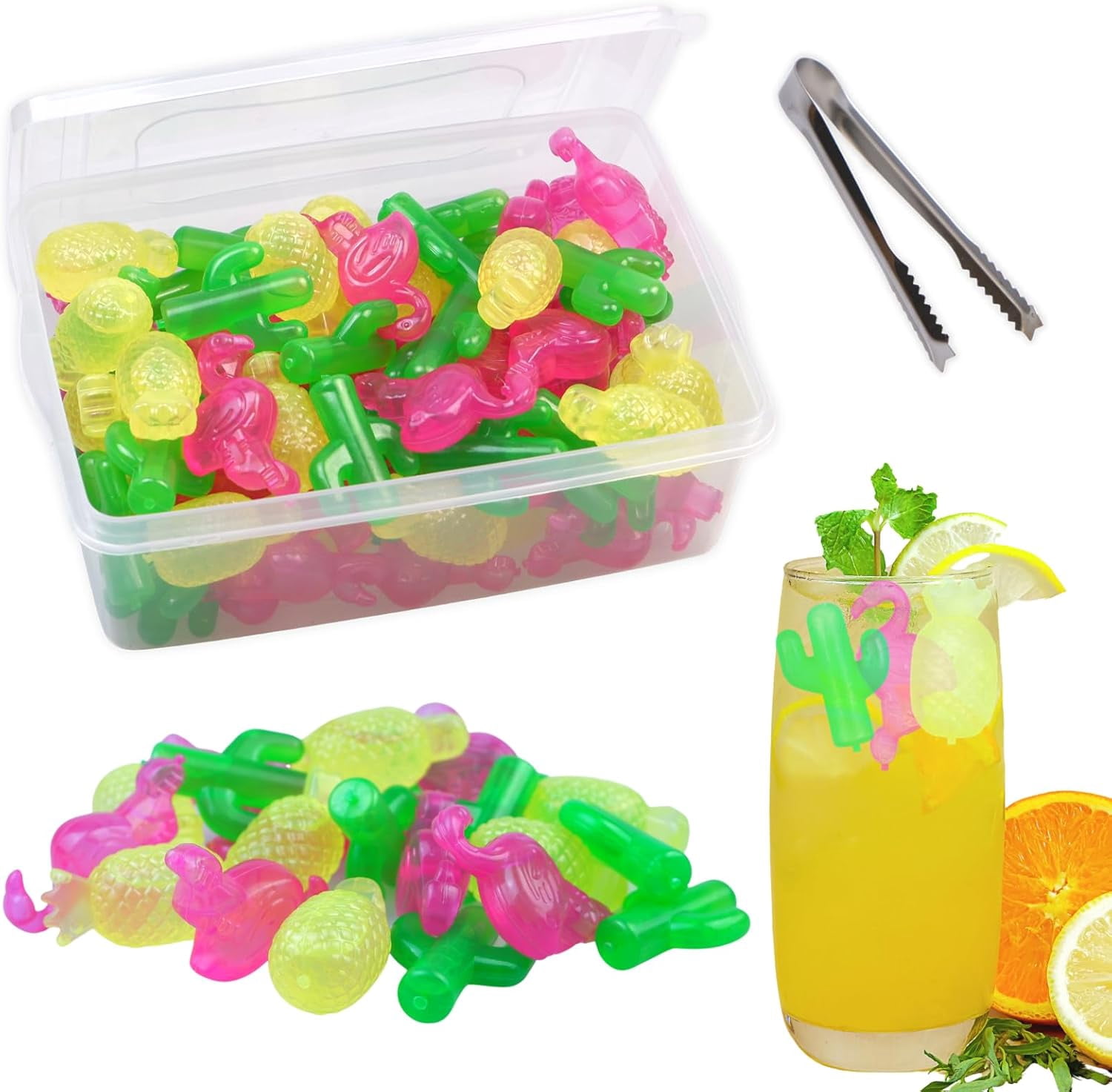 Reusable Ice Cubes with Lid and Bin, 60 Pack Plastic Cubes for Drinks ...