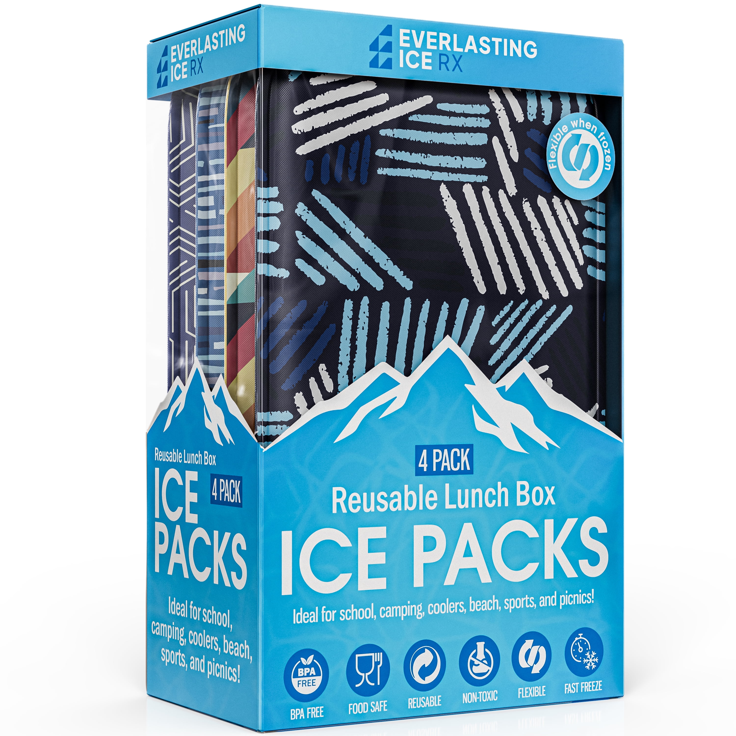 Reusable Ice Packs for Lunch Boxes & Coolers (4 Pack) Flexible, Long ...