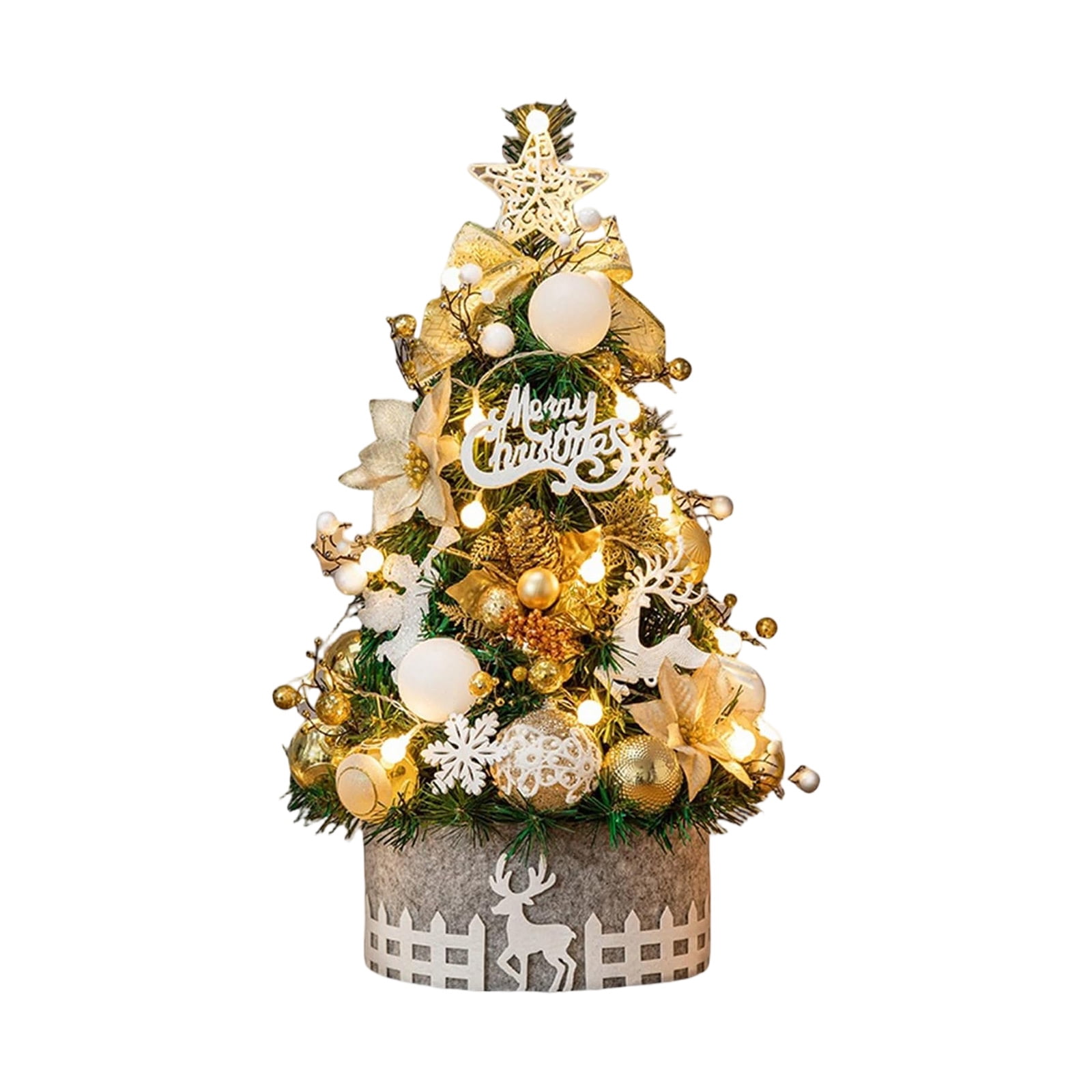 Reusable Illuminated Desktop Christmas Tree with String Lights, Golden ...