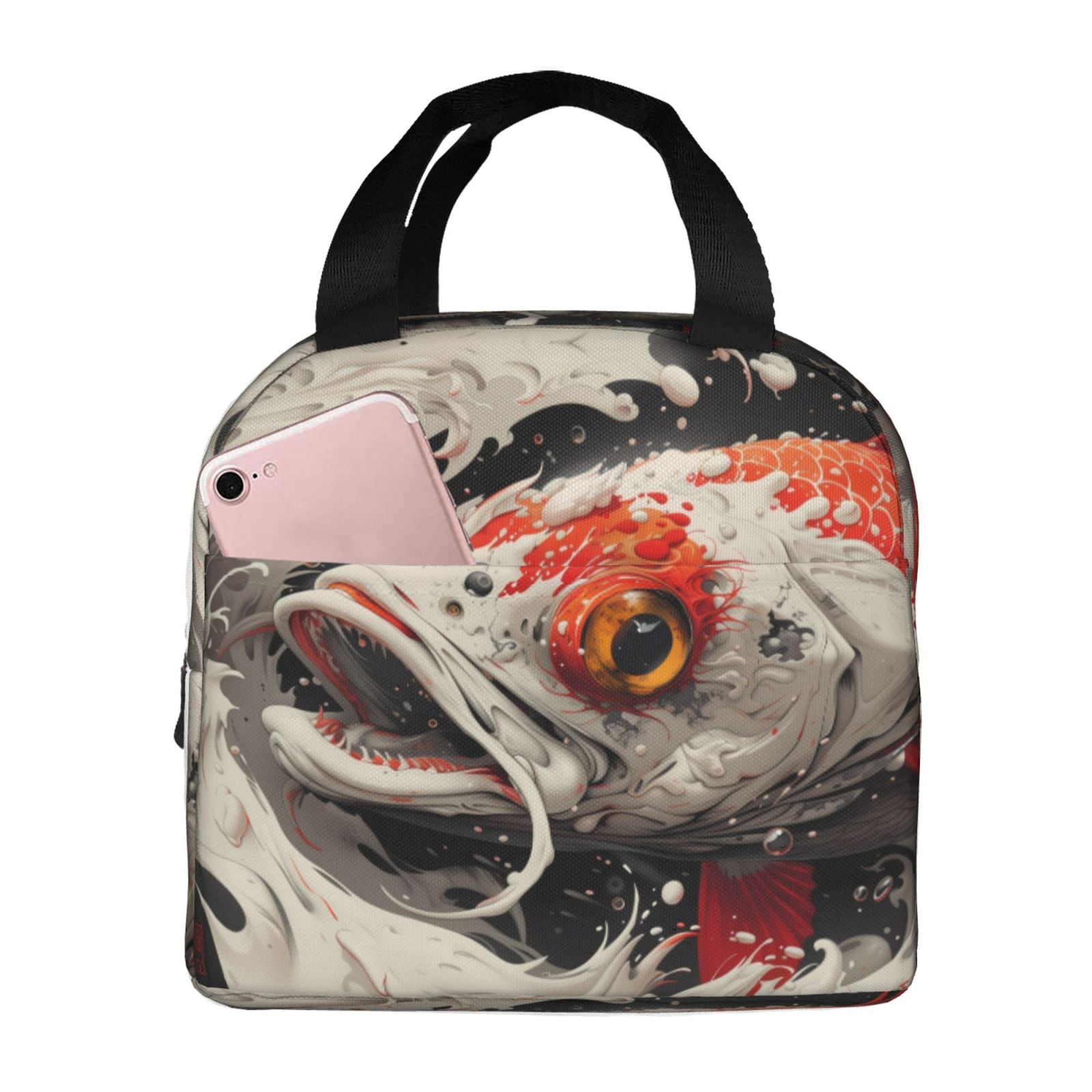 Reusable Insulated Lunch Box Abstract Red Koi Fish Art Lunch Bag ...
