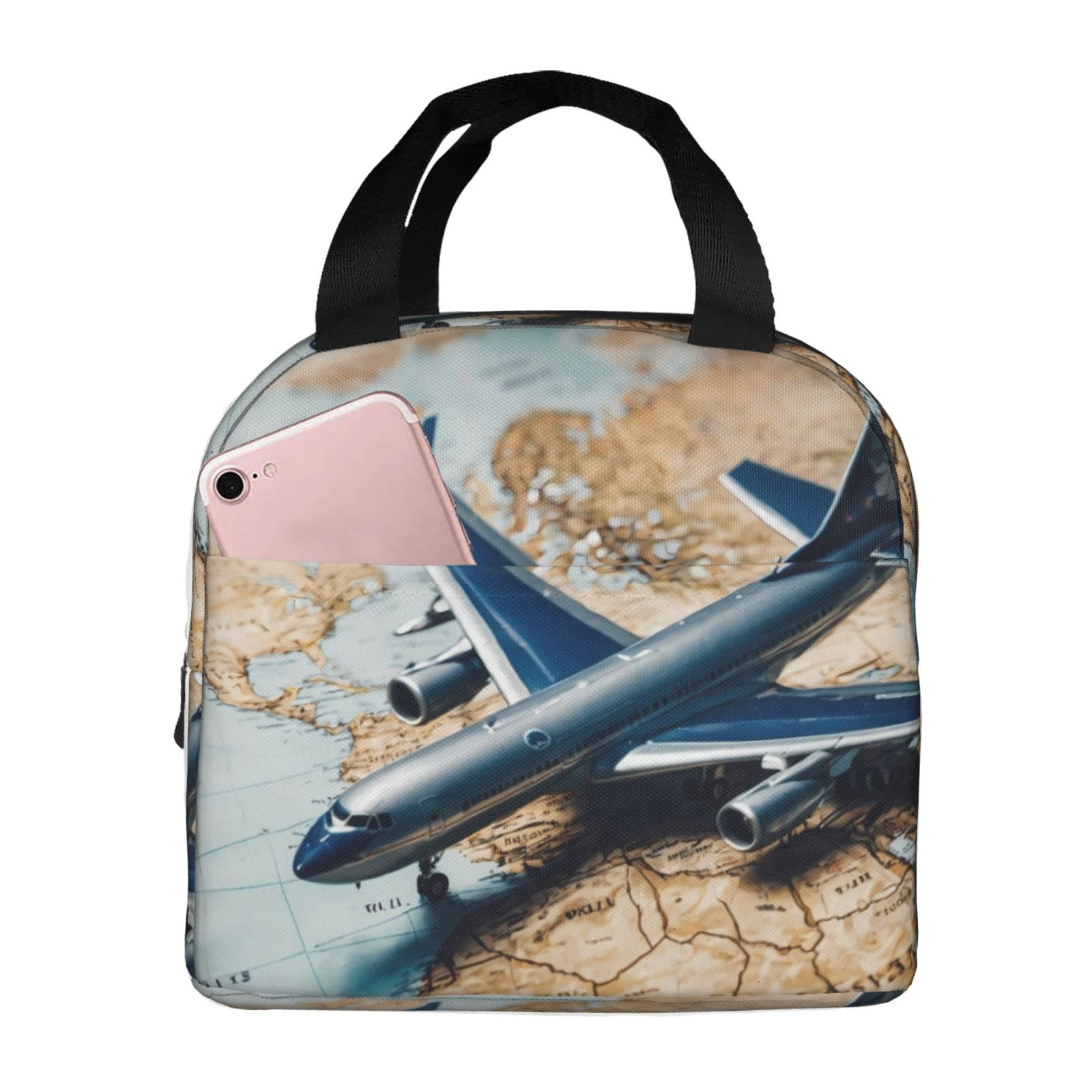 Reusable Insulated Lunch Box Airplane World Map Adventure Lunch Bag ...