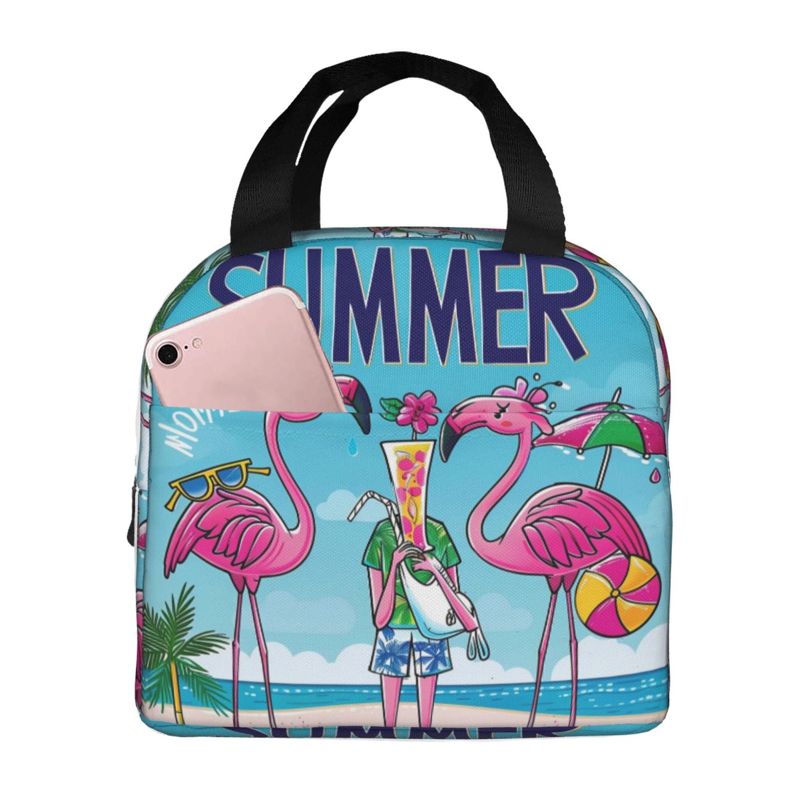 Reusable Insulated Lunch Box Beach Flamingo Trio Lunch Bag Container ...