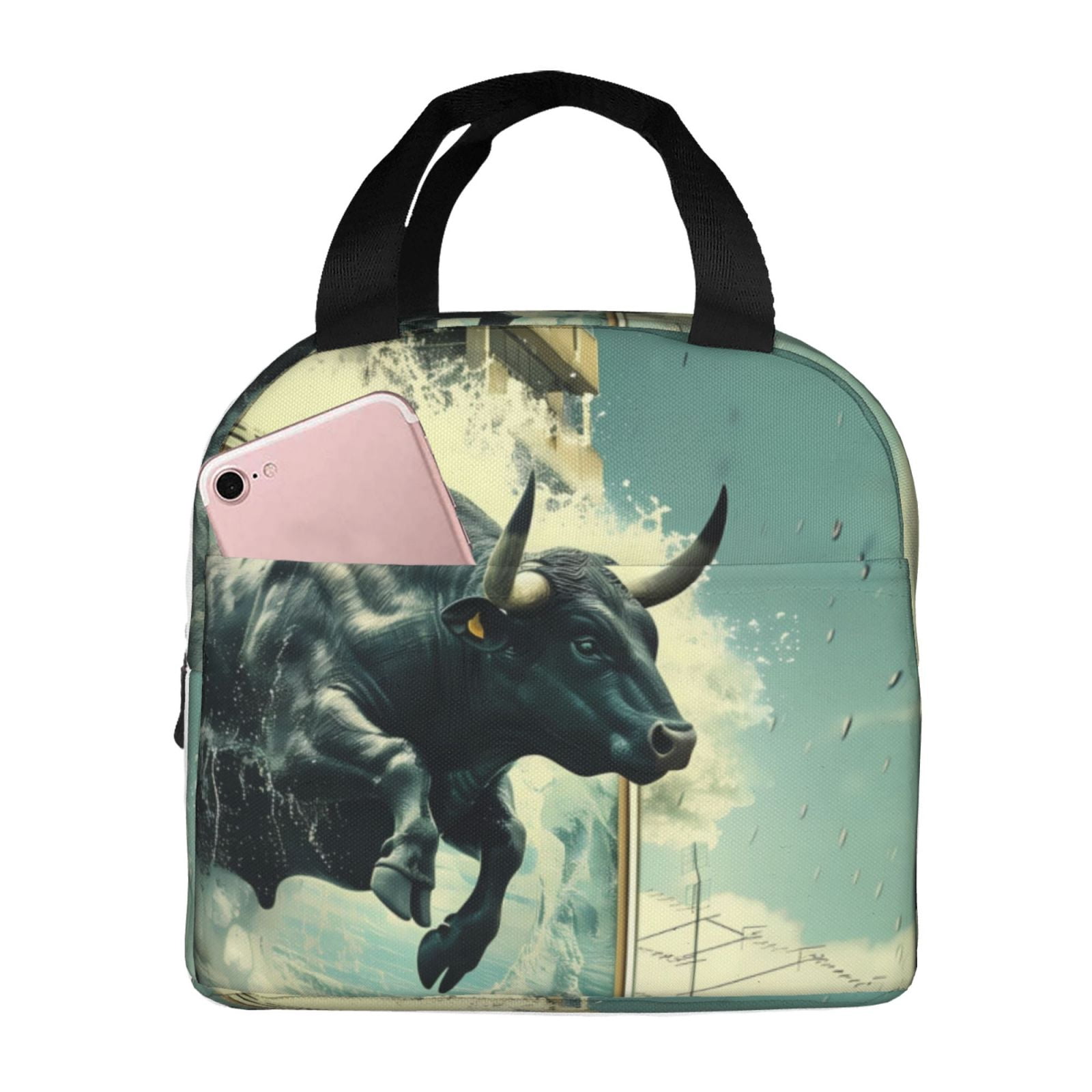 Reusable Insulated Lunch Box Bull Charging Through Waves Lunch Bag ...