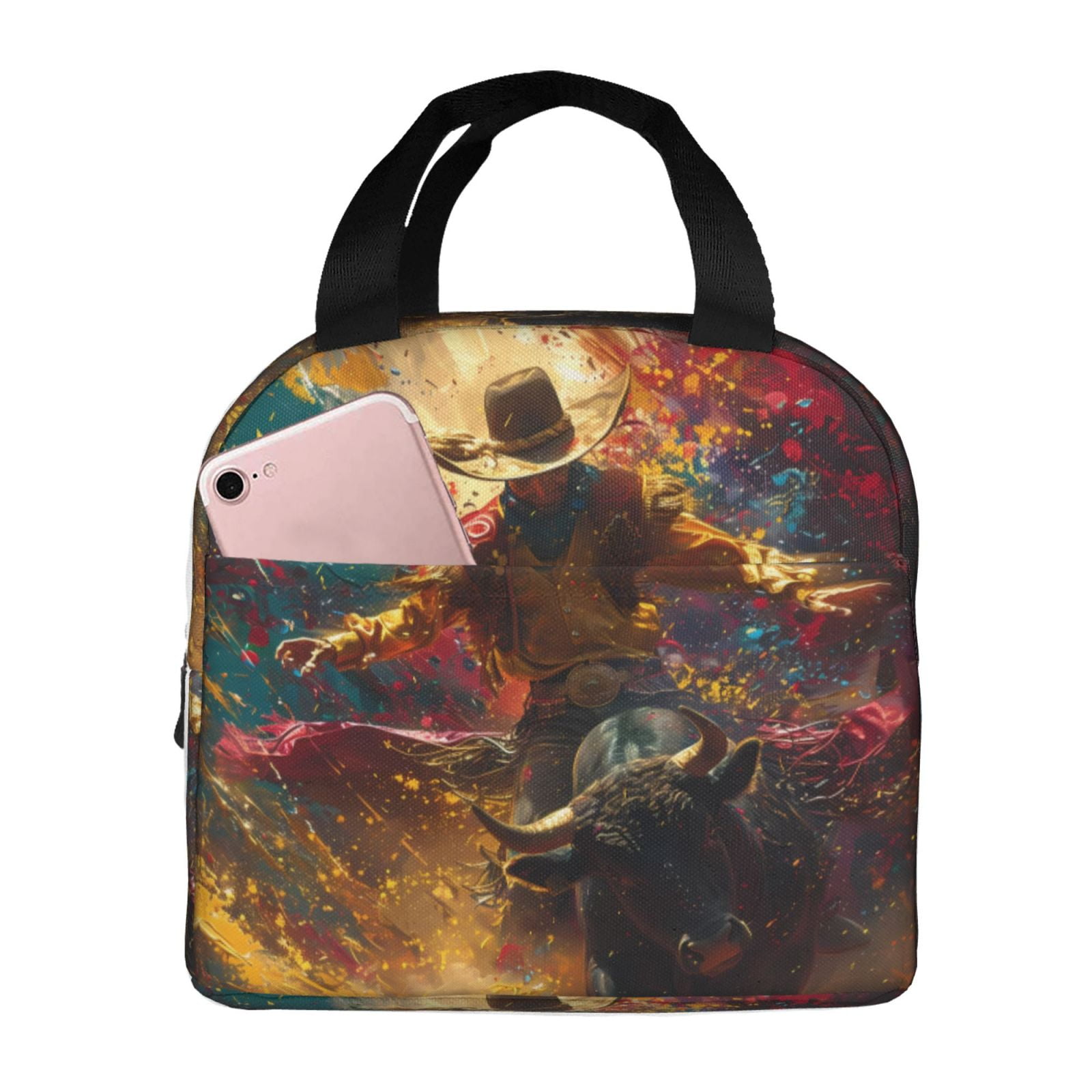 Reusable Insulated Lunch Box Colorful Bull Western Man Lunch Bag ...