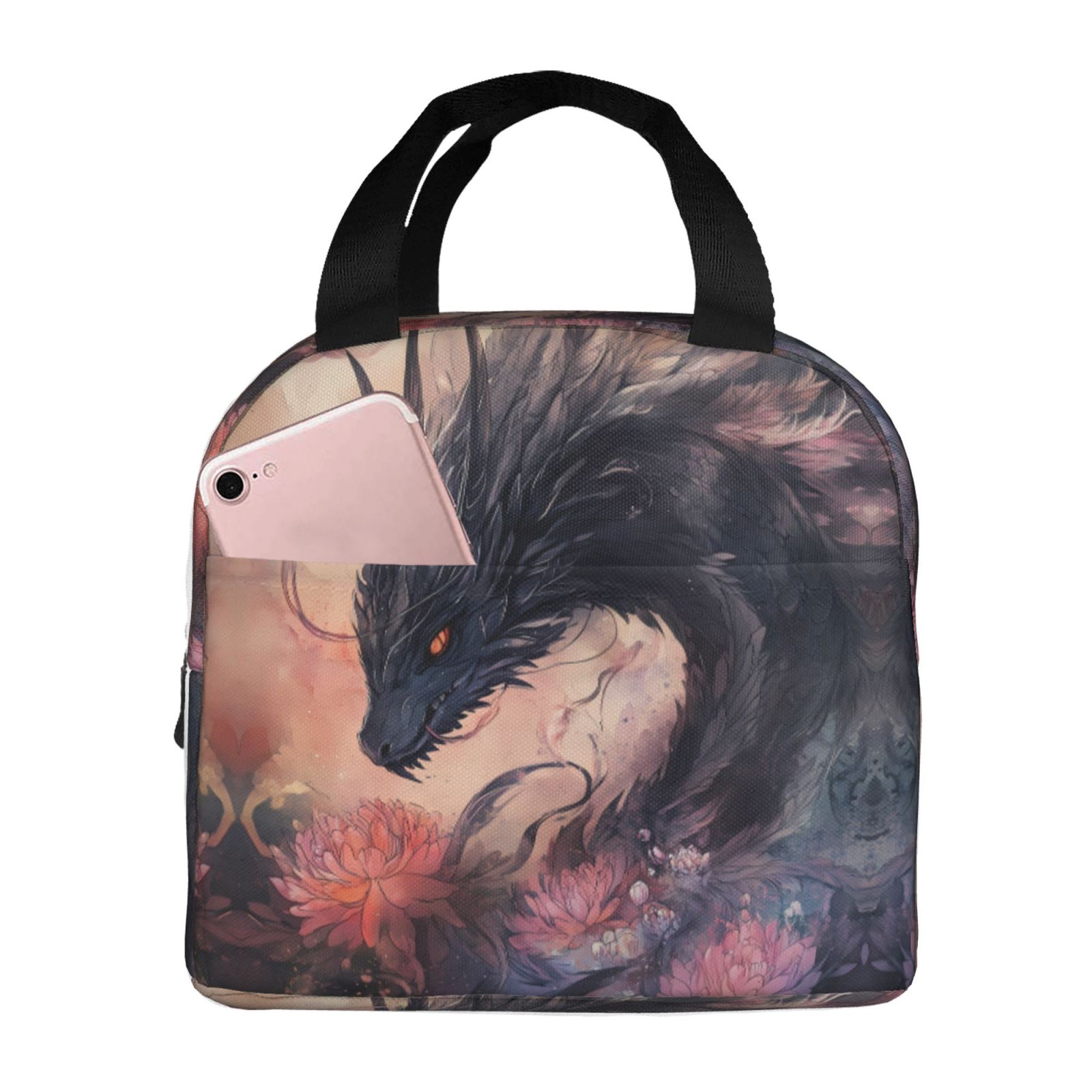 Reusable Insulated Lunch Box Dark Dragon Floral Fantasy Lunch Bag ...