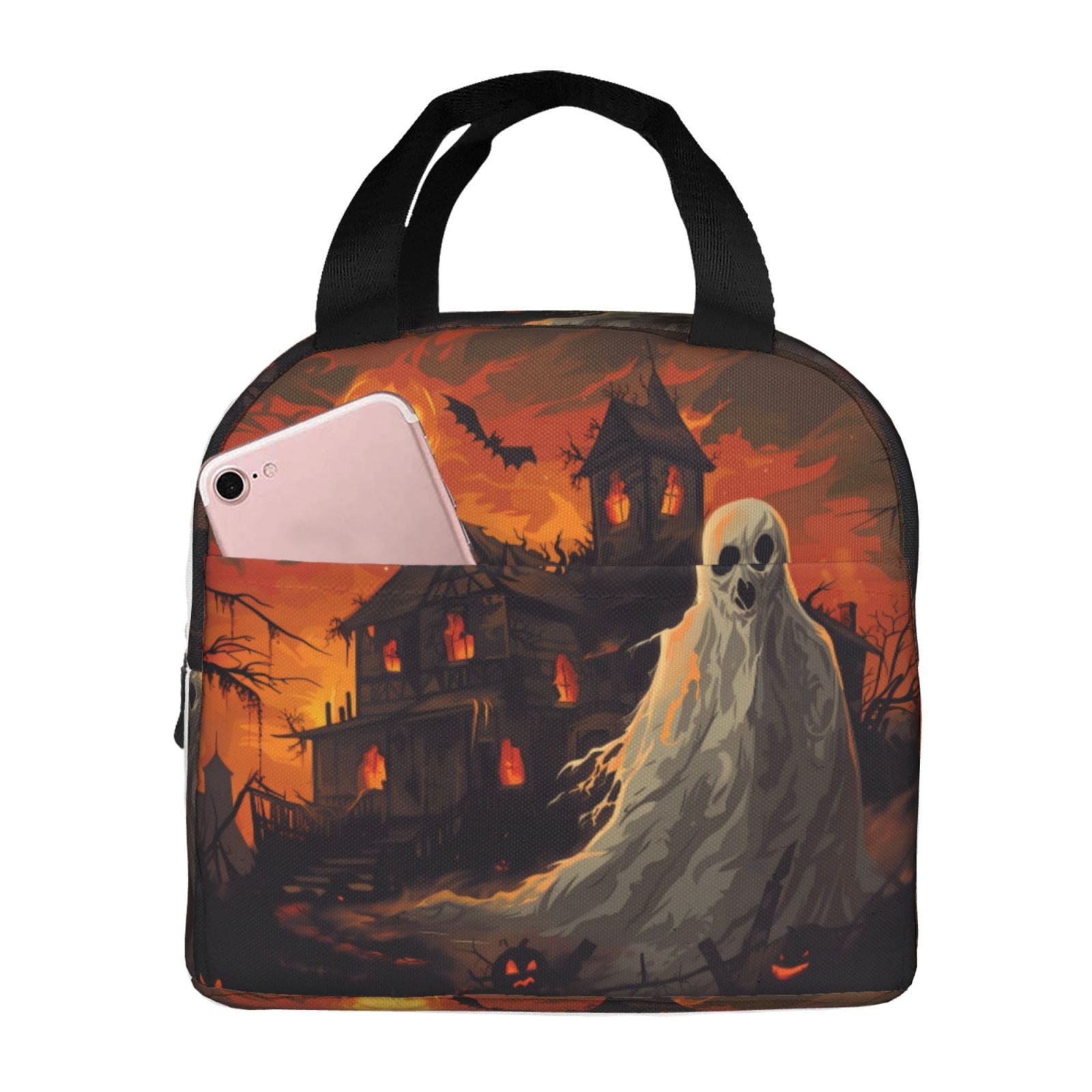 Reusable Insulated Lunch Box Halloween Castle Ghost Flame Lunch Bag ...