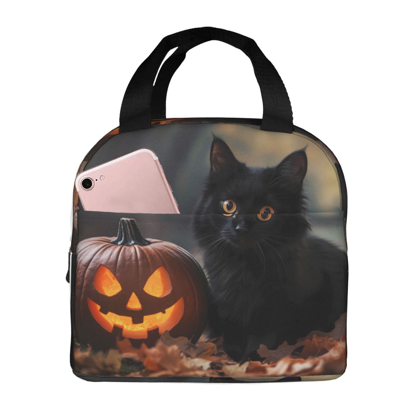 Reusable Insulated Lunch Box Halloween Cute Pumpkin Black Cat Lunch Bag ...