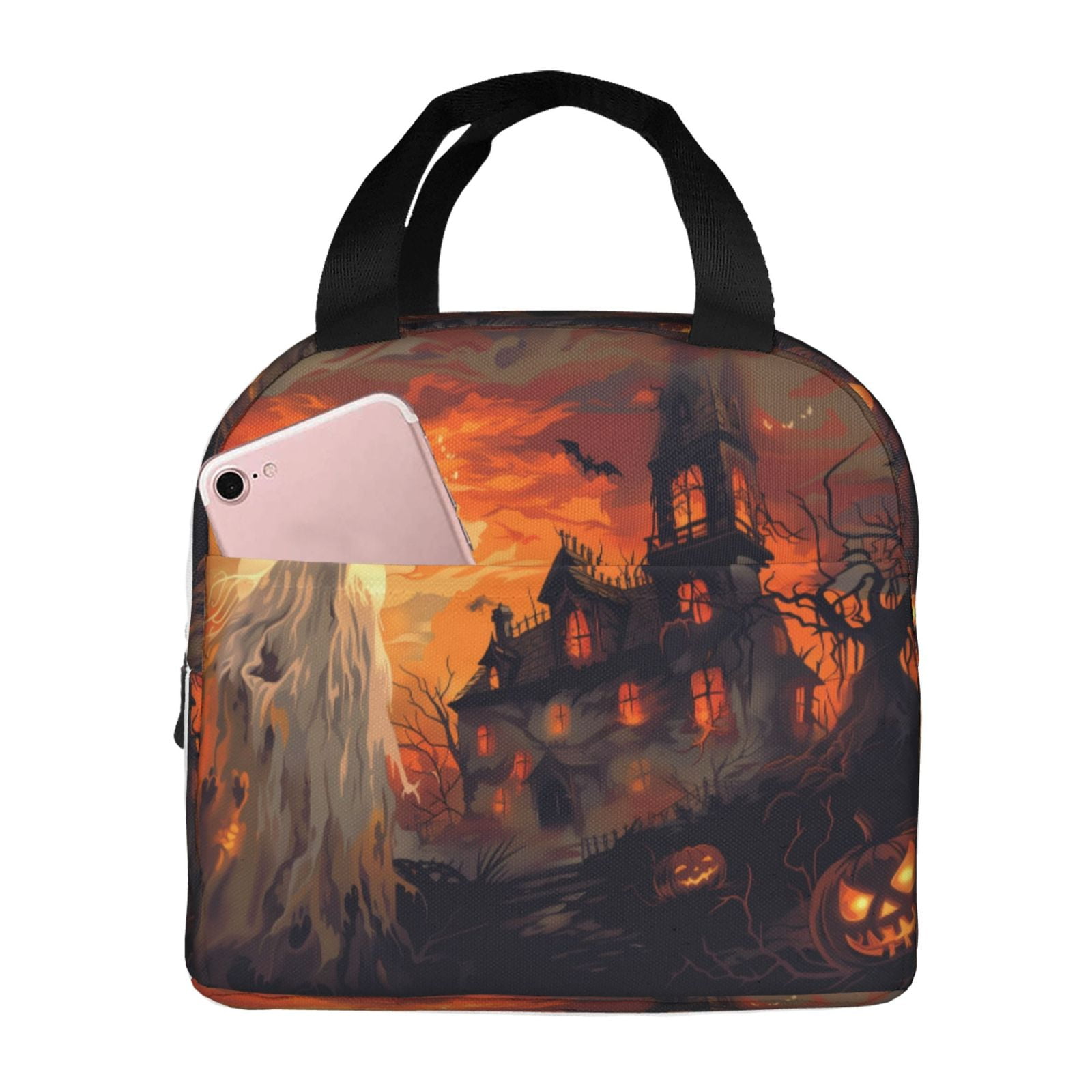 Reusable Insulated Lunch Box Halloween Flame Castle Ghost Lunch Bag ...