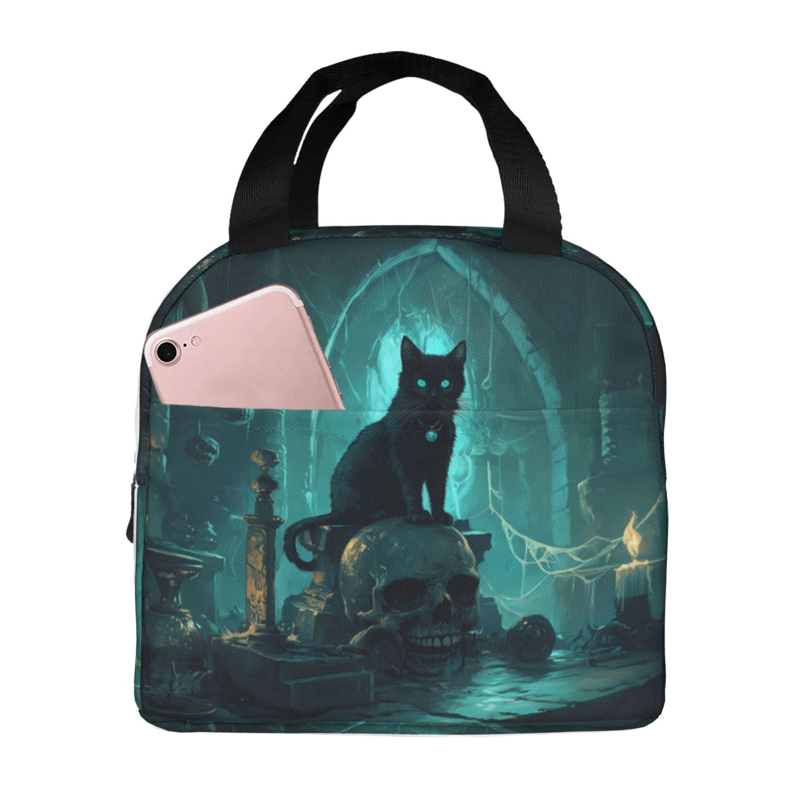 Reusable Insulated Lunch Box Halloween Vintage Skull Black Cat Lunch ...