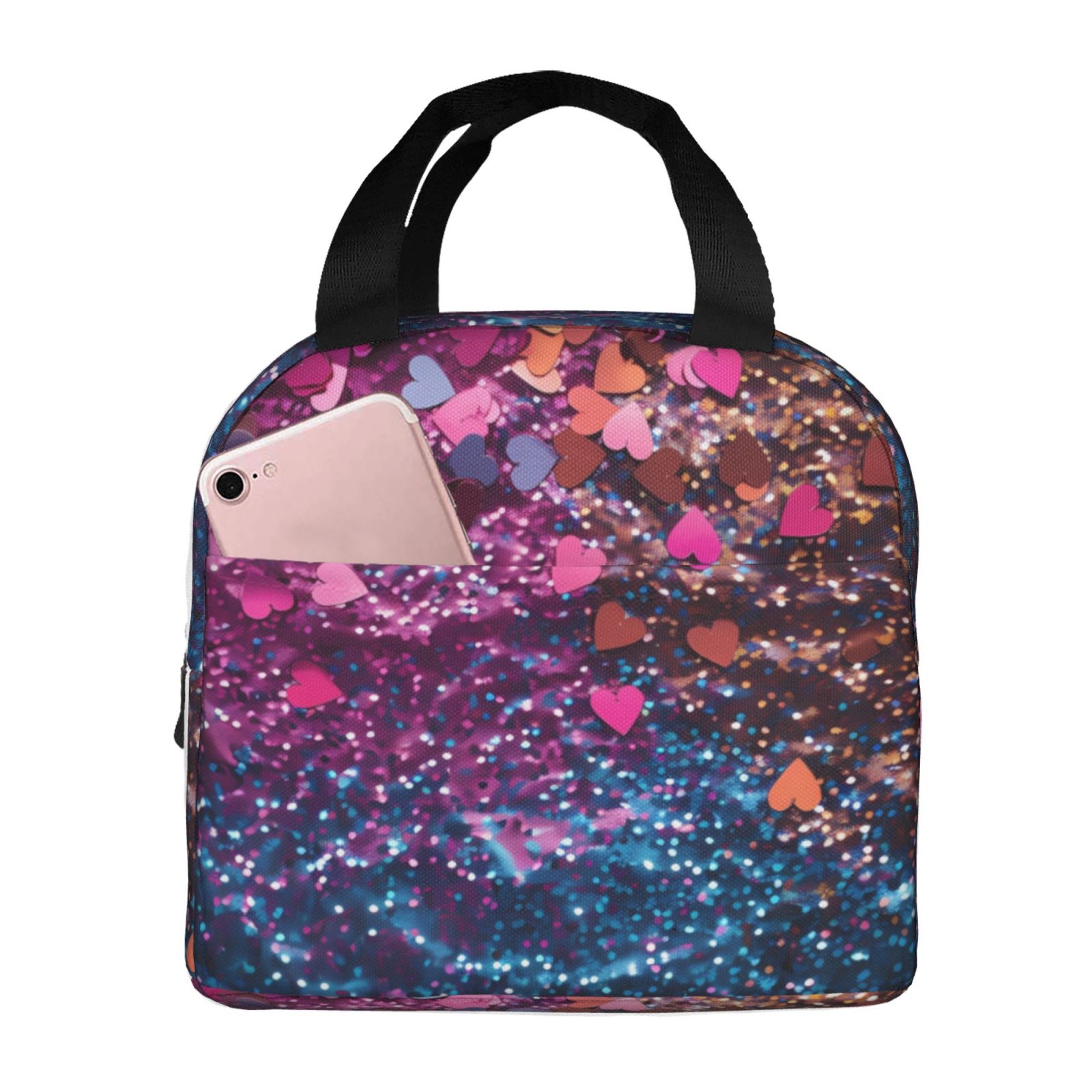 Reusable Insulated Lunch Box Heart Confetti on Glitter Lunch Bag ...