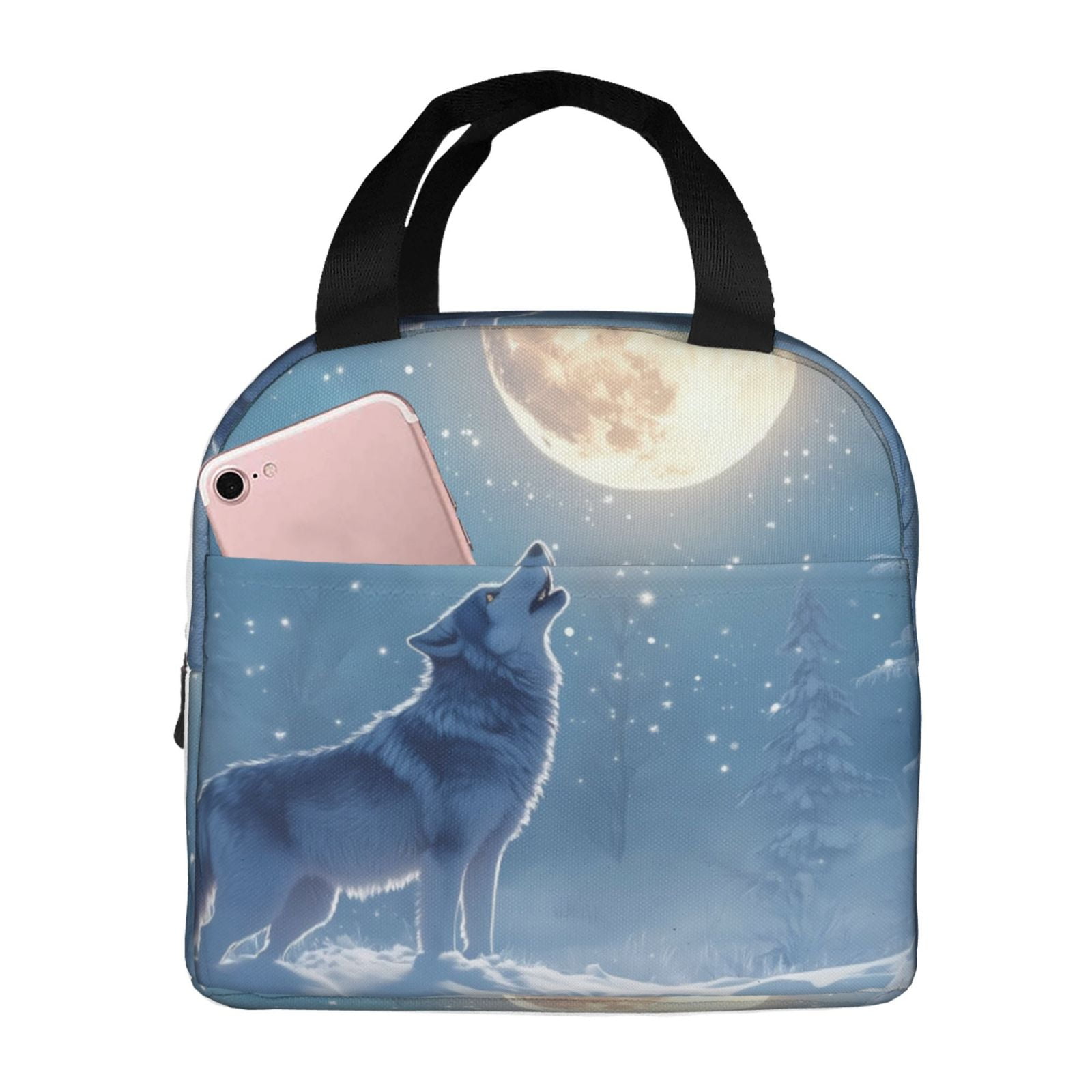 Reusable Insulated Lunch Box Howling Wolf Full Moon Lunch Bag Container ...