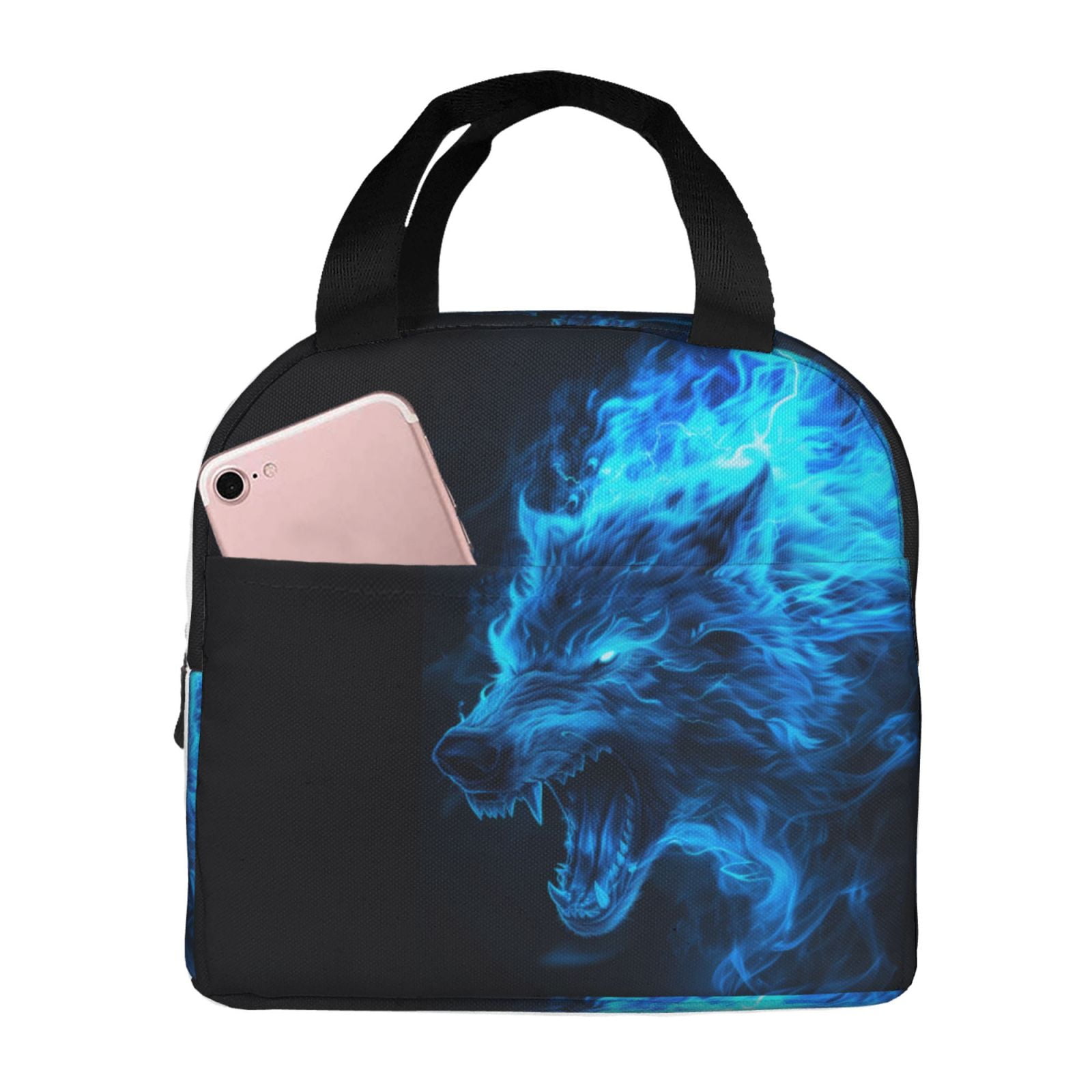 Reusable Insulated Lunch Box Ice Blue Fire Wolf Lunch Bag Container for ...