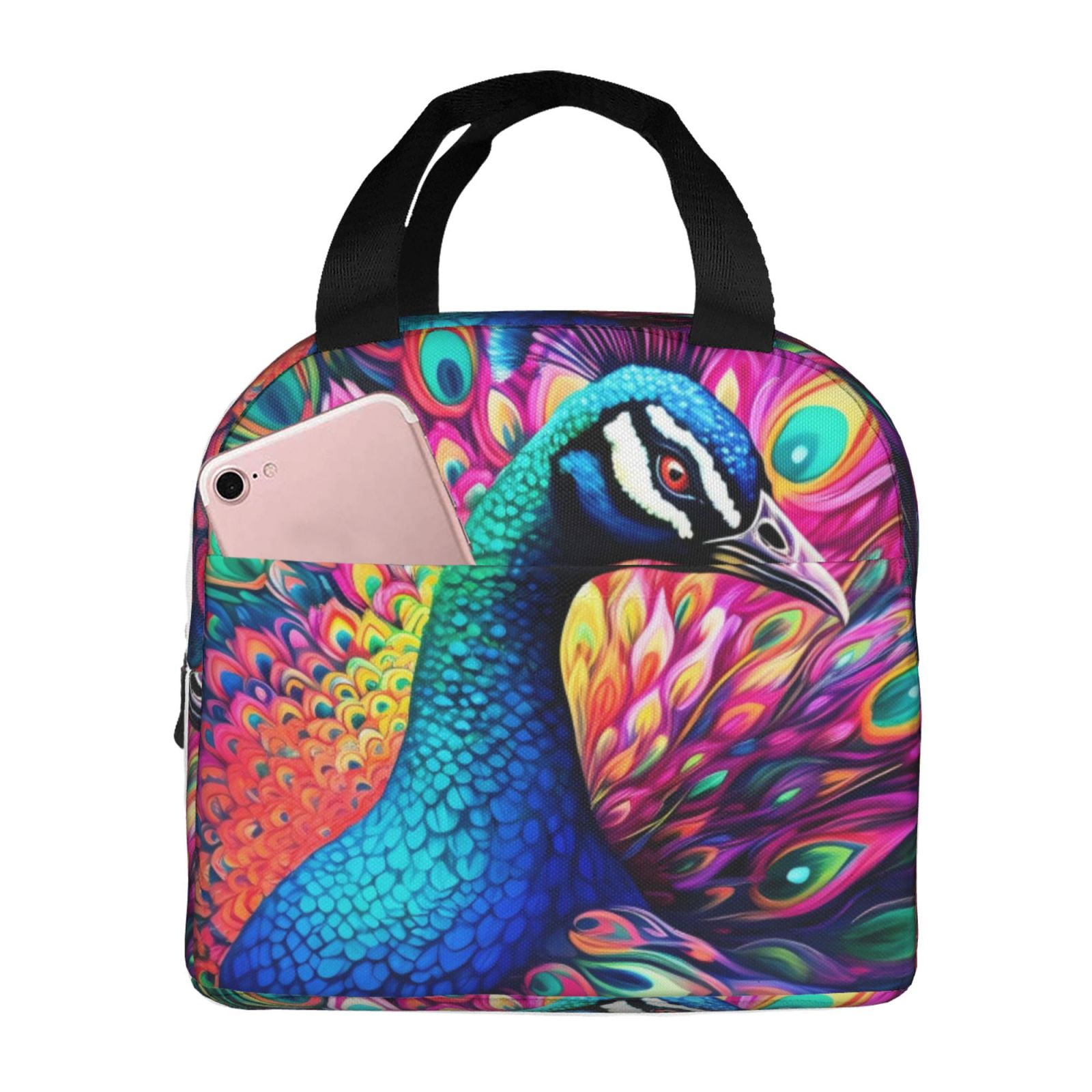 Reusable Insulated Lunch Box Rainbow Colorful Peacock Lunch Bag ...