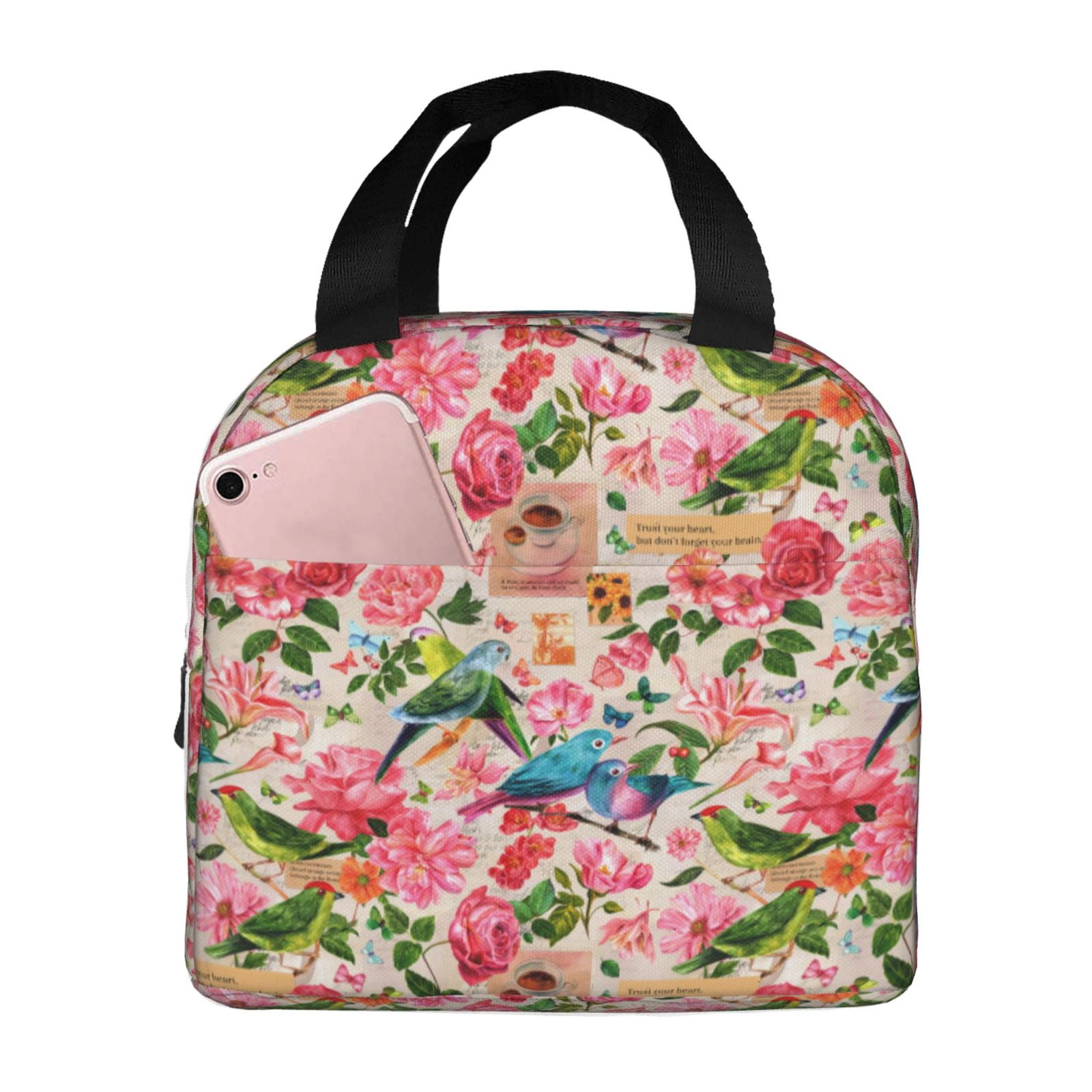 Reusable Insulated Lunch Box Watercolor Birds Lunch Bag Container for ...