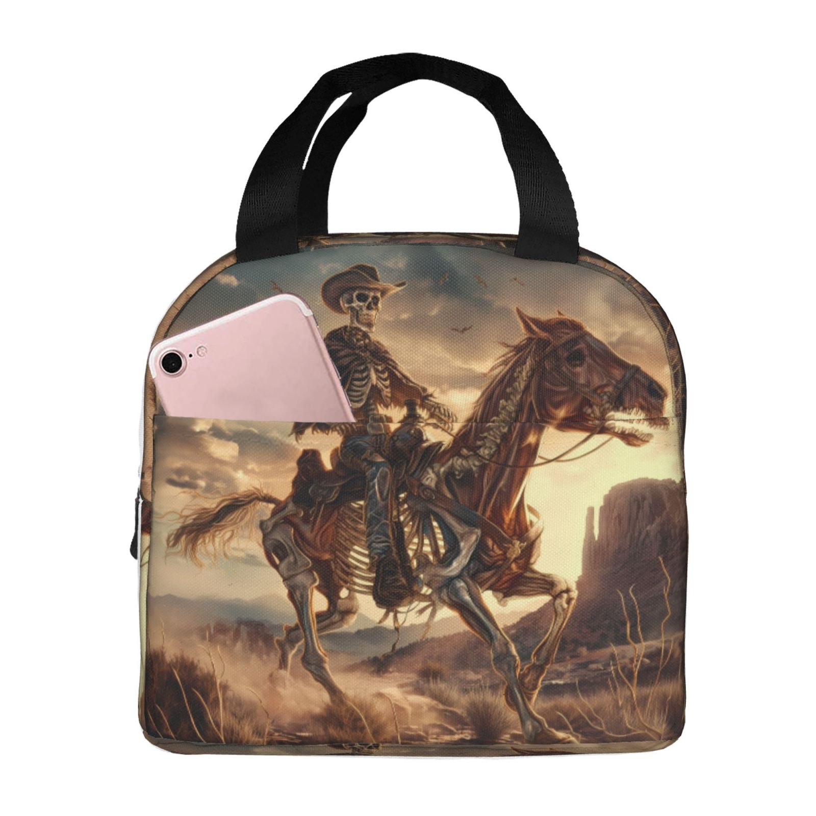 Reusable Insulated Lunch Box Western Skeleton Cowboy Horse Lunch Bag ...