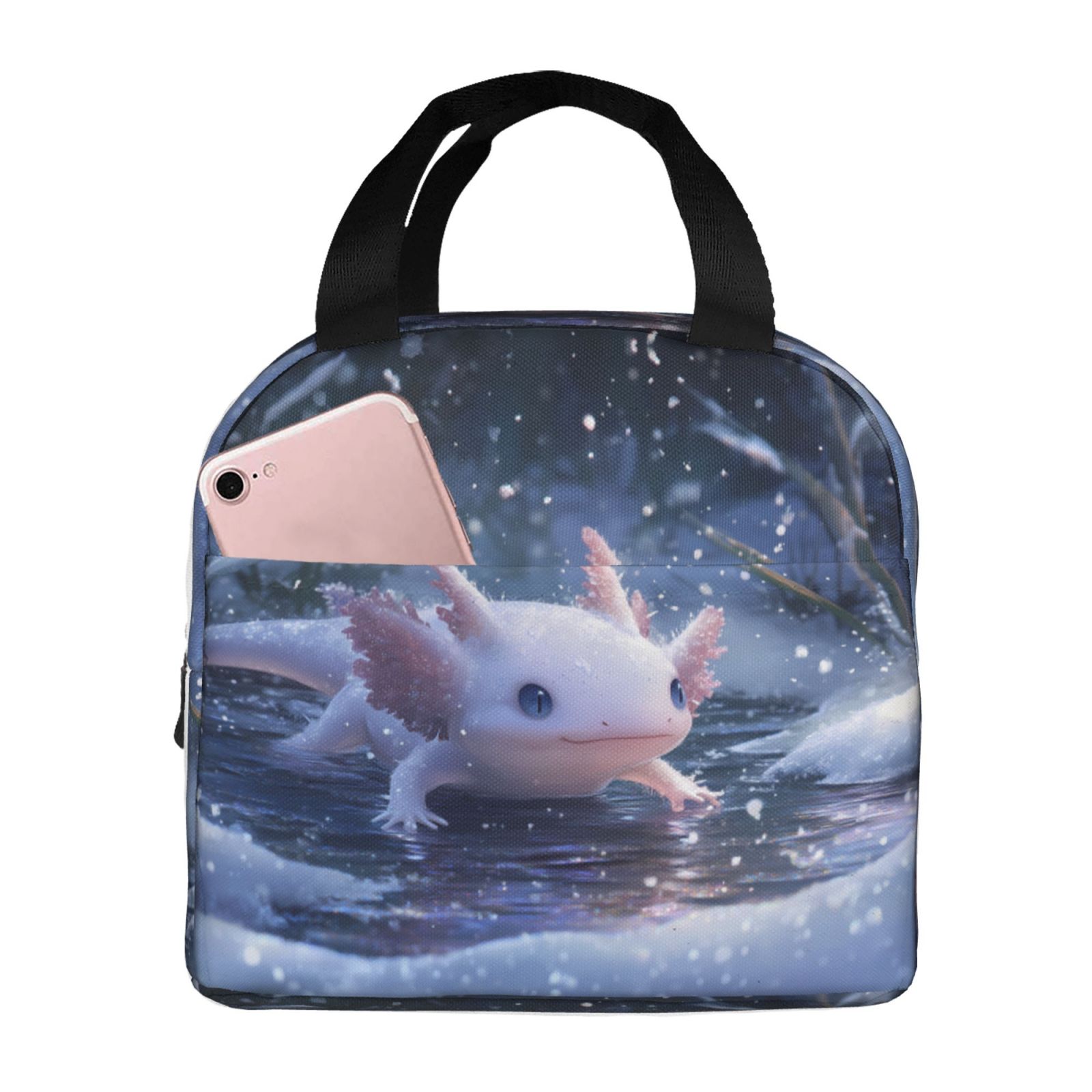 Reusable Insulated Lunch Box Winter Axolotl in Frozen Pond B Lunch Bag ...