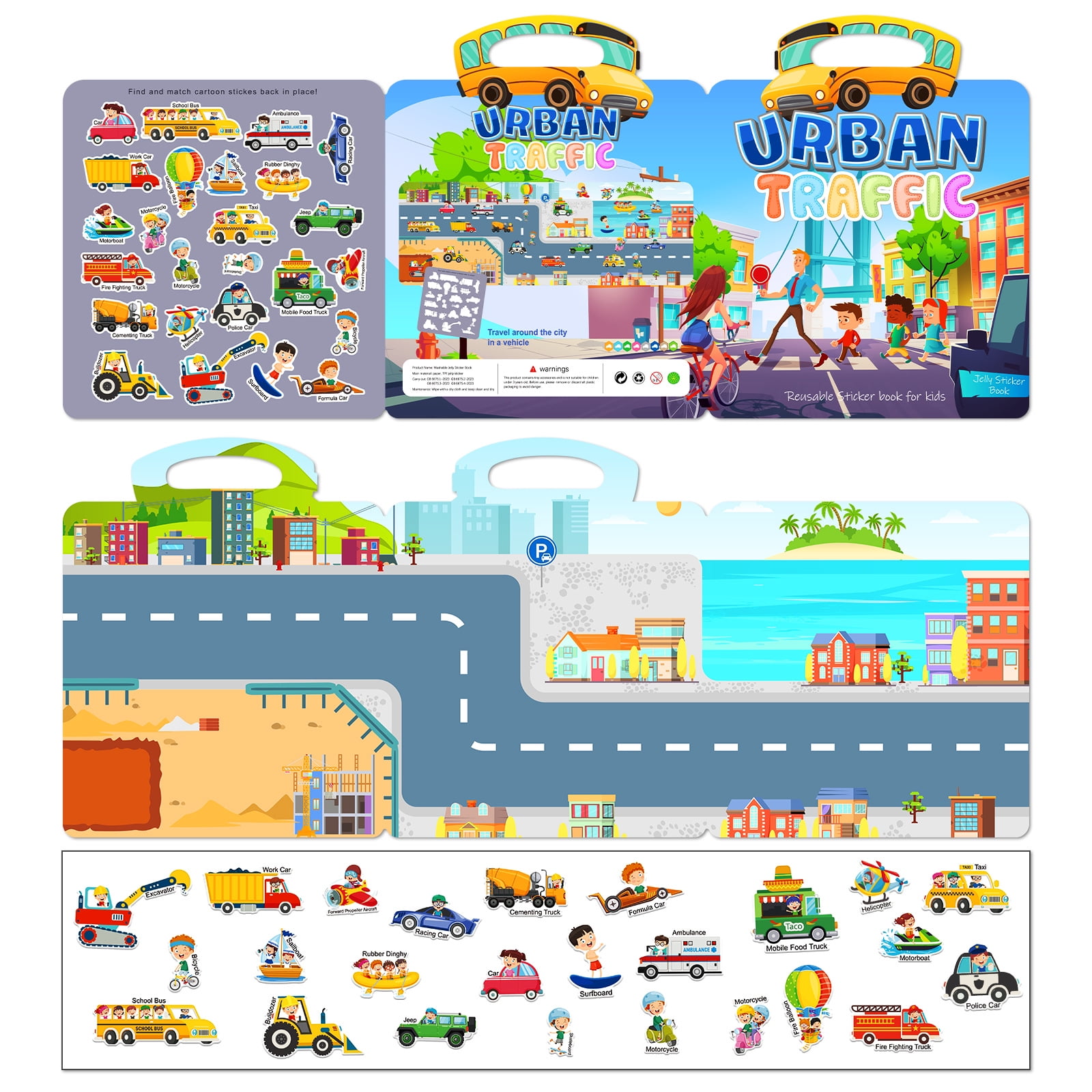 Reusable Jelly Stickers Book for Kids: 9x12 Inch Quiet Time Educational ...