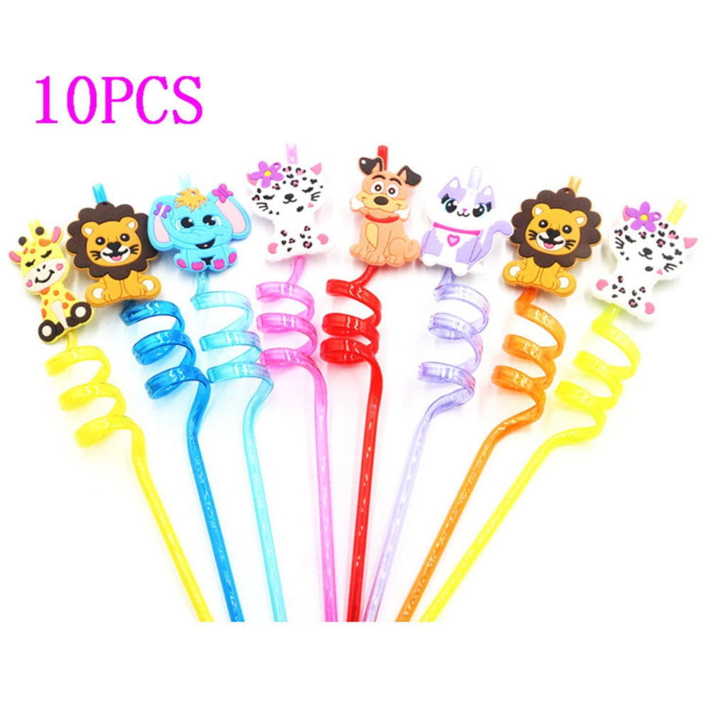 Reusable Jungle Animal Safari Park Drinking Plastic Straws 10pack Lion ...