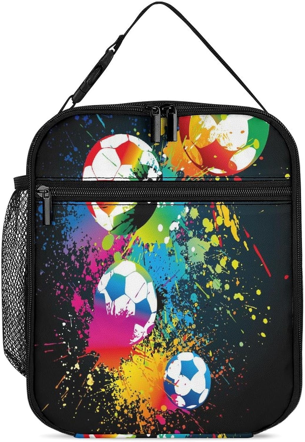 Reusable Leakproof Lunch Bag, Colorful Paint Splash Ink Soccer Ball ...
