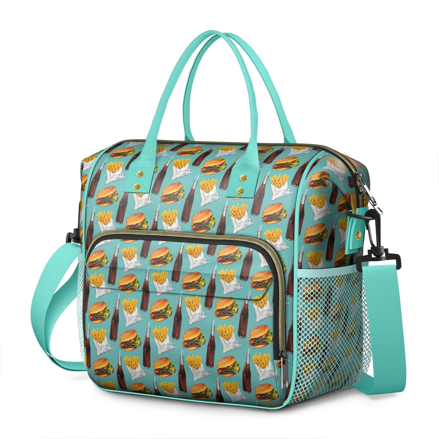 Reusable Lunch Tote with American Food & Burger Print – Large Insulated ...
