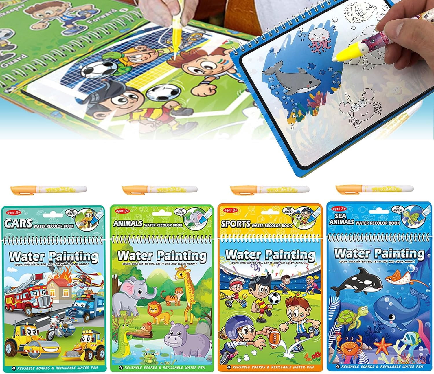 Reusable Magic Water Doodle Book, Water Coloring Books, 4 Pack Paint ...