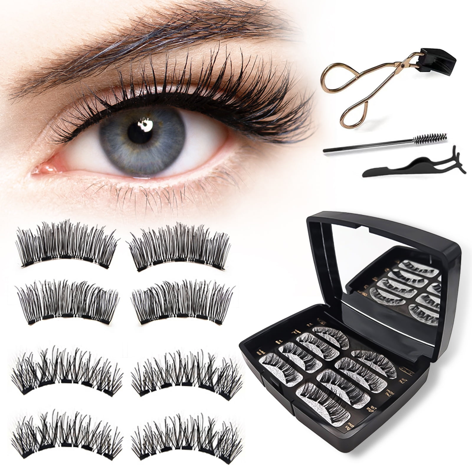 4 Pairs Reusable 3D Magnetic False Eyelashes Kit: Adhesive-Free, Easy ...